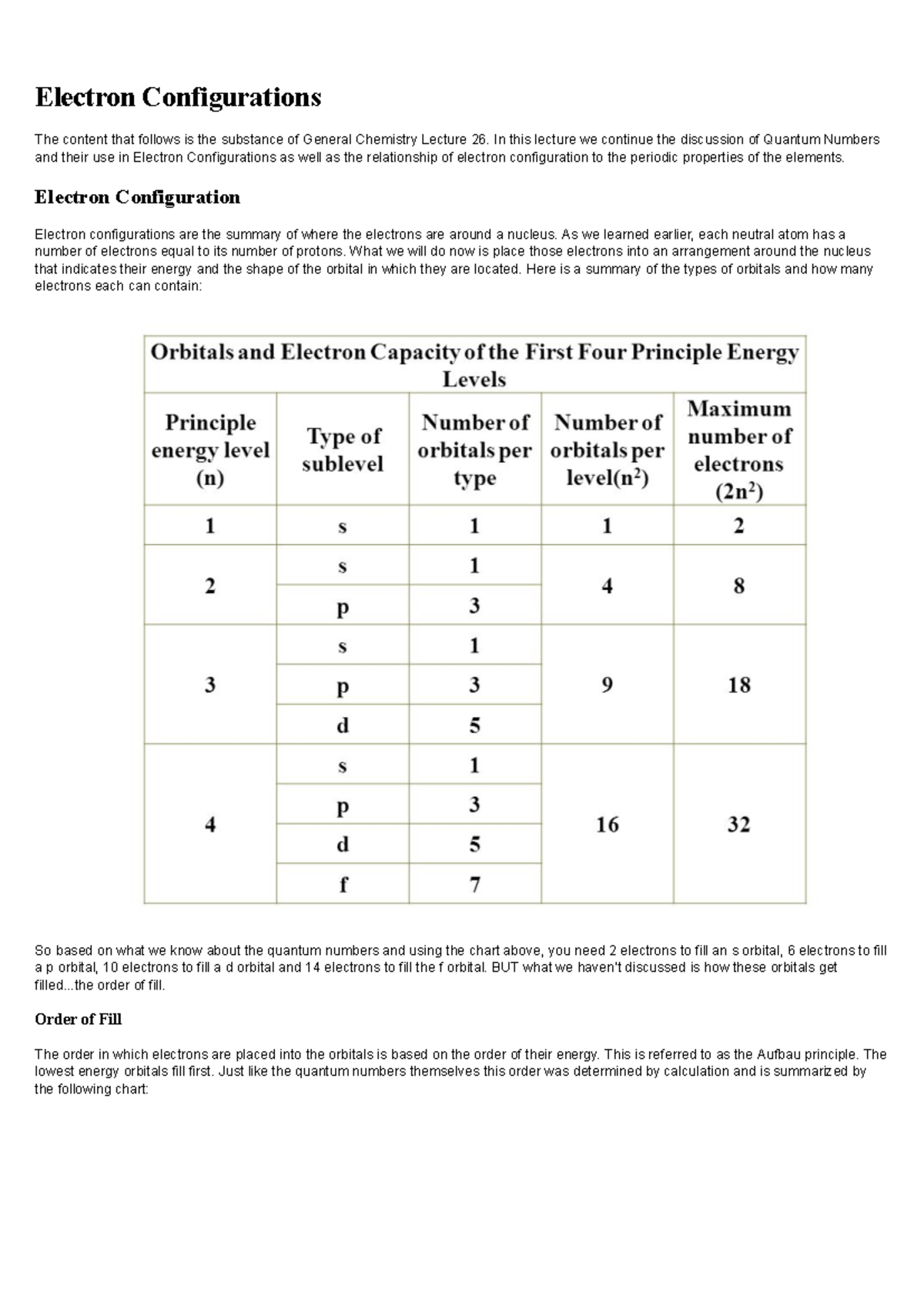 Electron Configurations - In this lecture we continue the discussion of ...