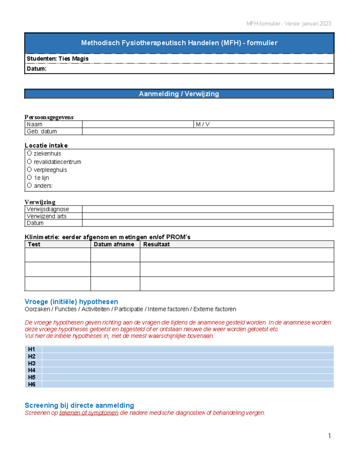 MFH Formulier oude client module 3 - Methodisch Fysiotherapeutisch ...