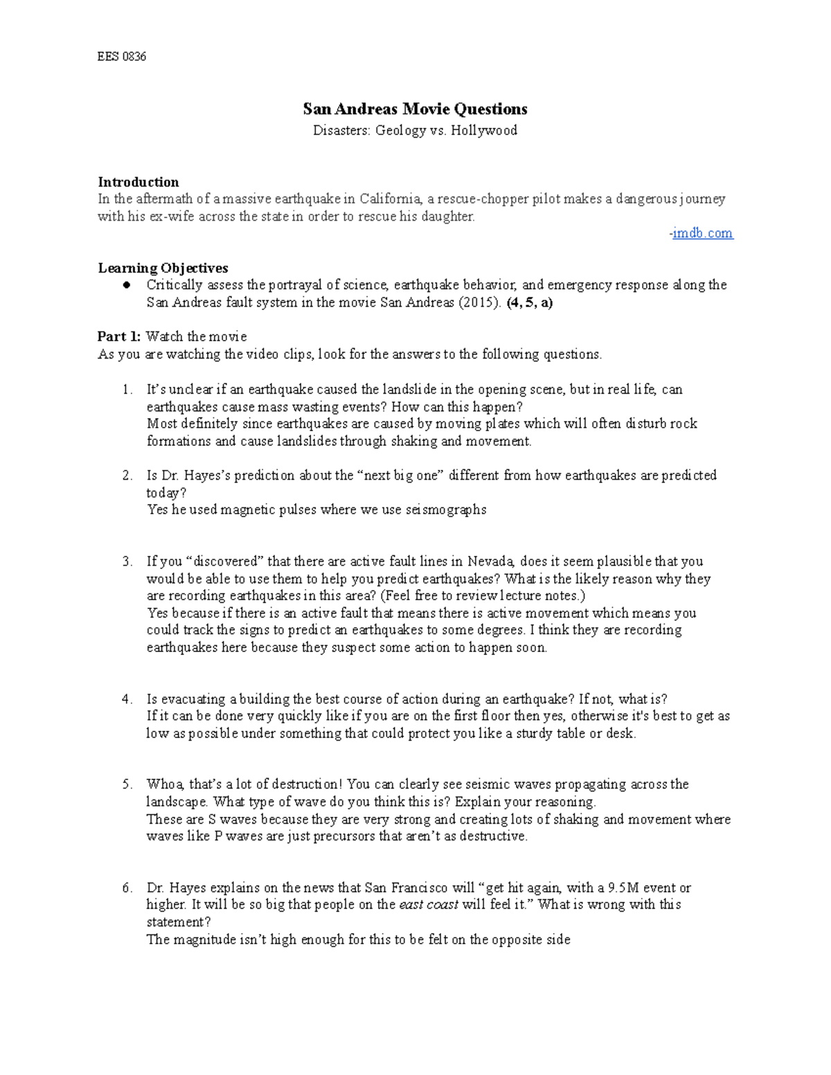 MQ San Andreas - i got a 19/20 - EES 0836 San Andreas Movie Questions ...