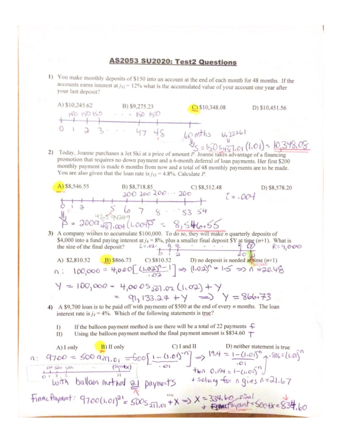 Solutions to Test 2 - Summer 2020 - Actuarial Science 2053 - Studocu