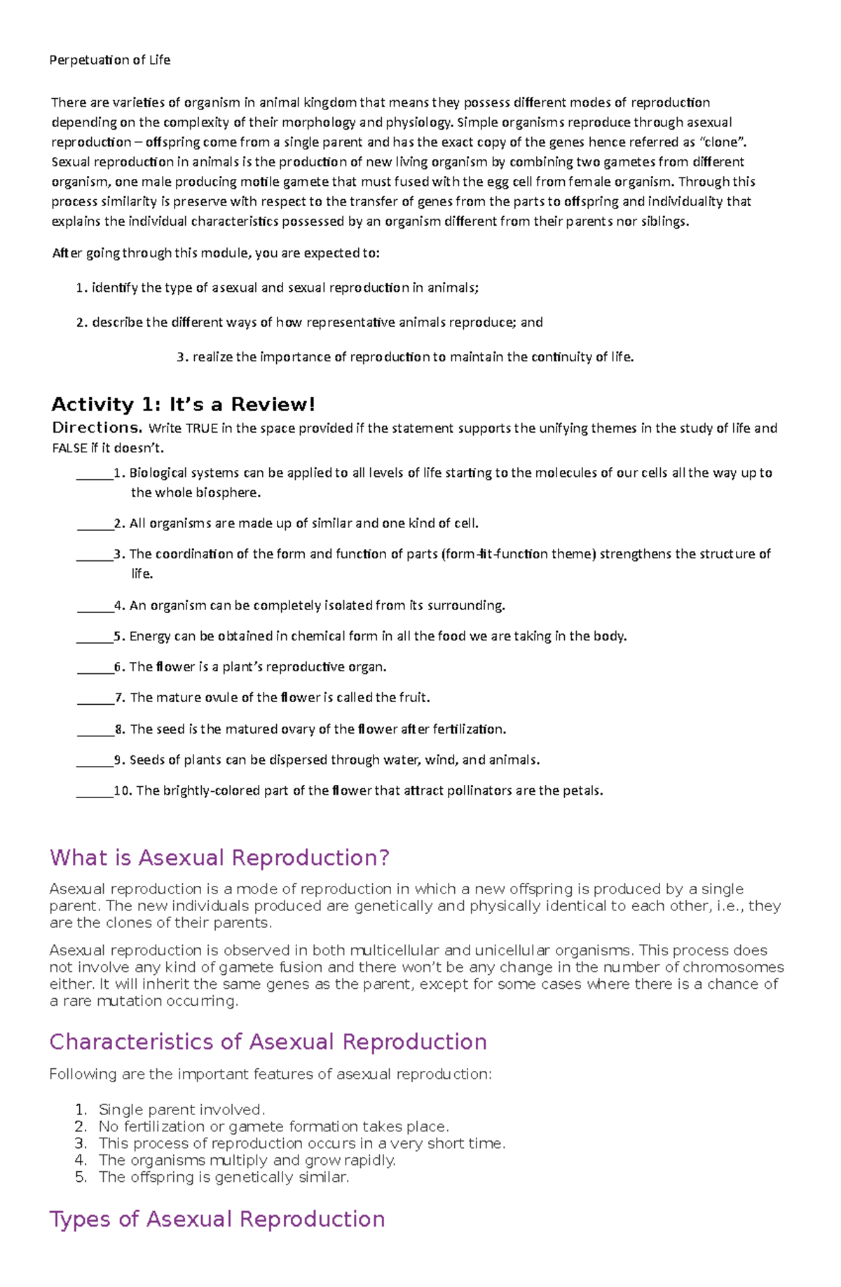 SHS Perpetuation of Life - Perpetuation of Life There are varieties of ...