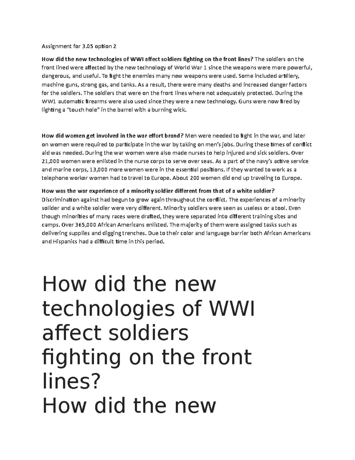 Assignment for 3 - option 2 the questions - Assignment for 3 option 2 ...