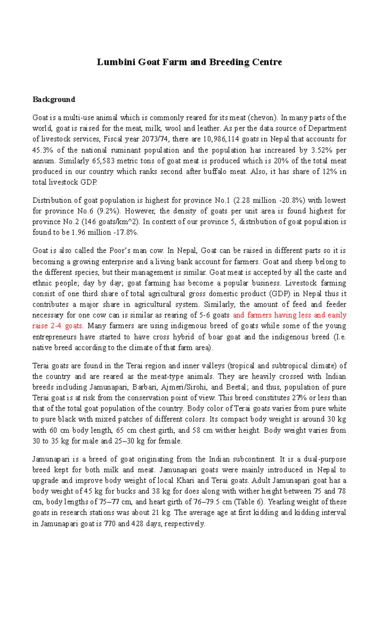 Goatfarmingproposal - Lumbini Goat Farm and Breeding Centre Background ...