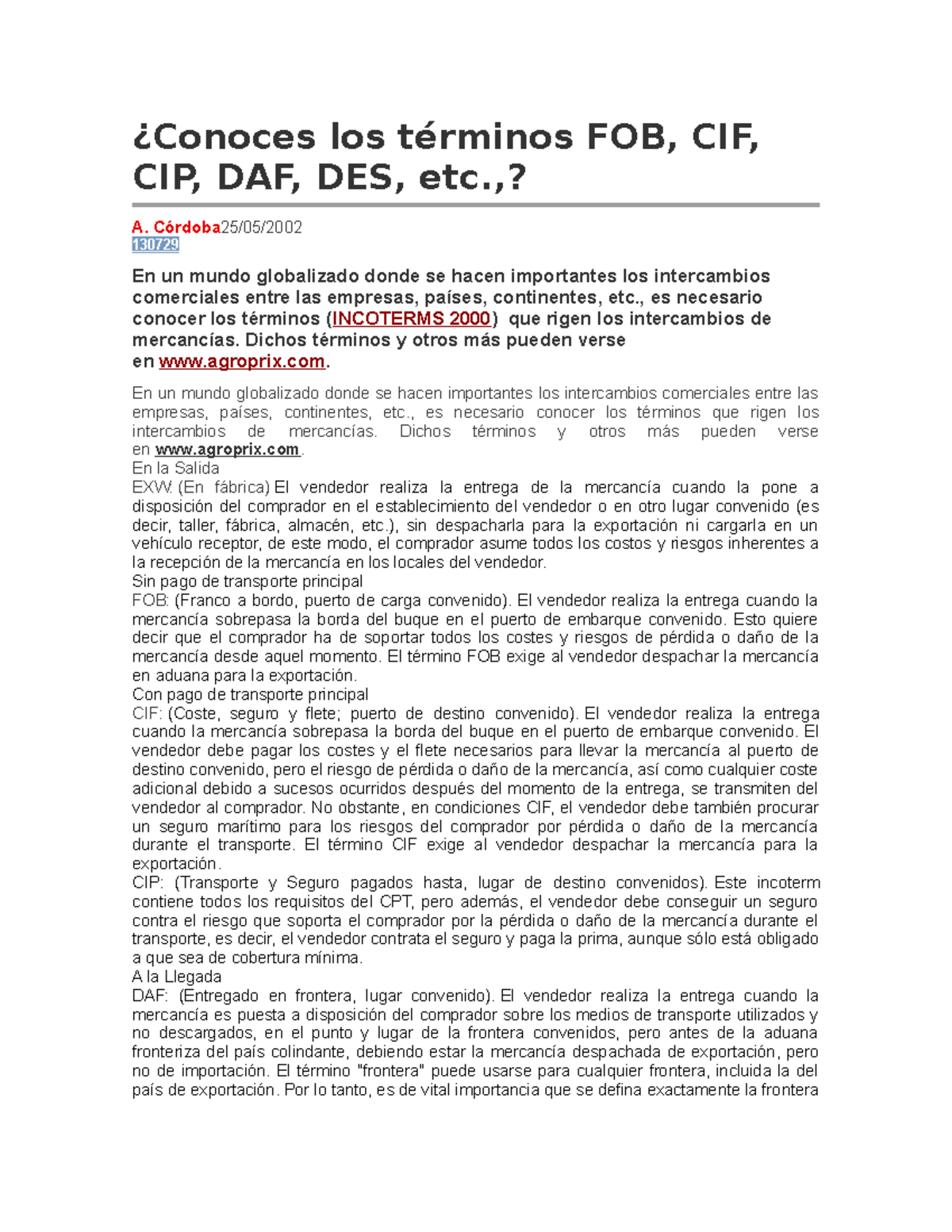 Conoces los términos FOB - ¿Conoces los términos FOB, CIF, CIP, DAF ...