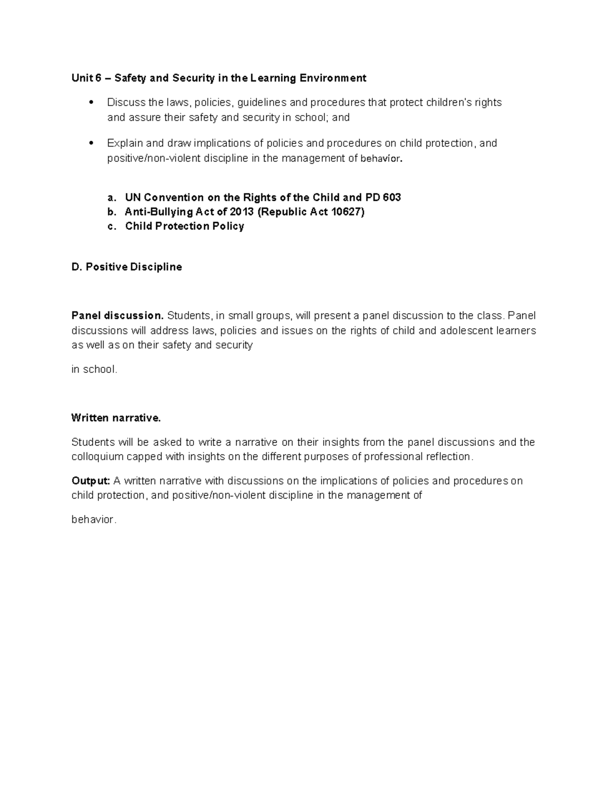 Unit 6 - Summary The Child and Adolescent Learner and Learning ...