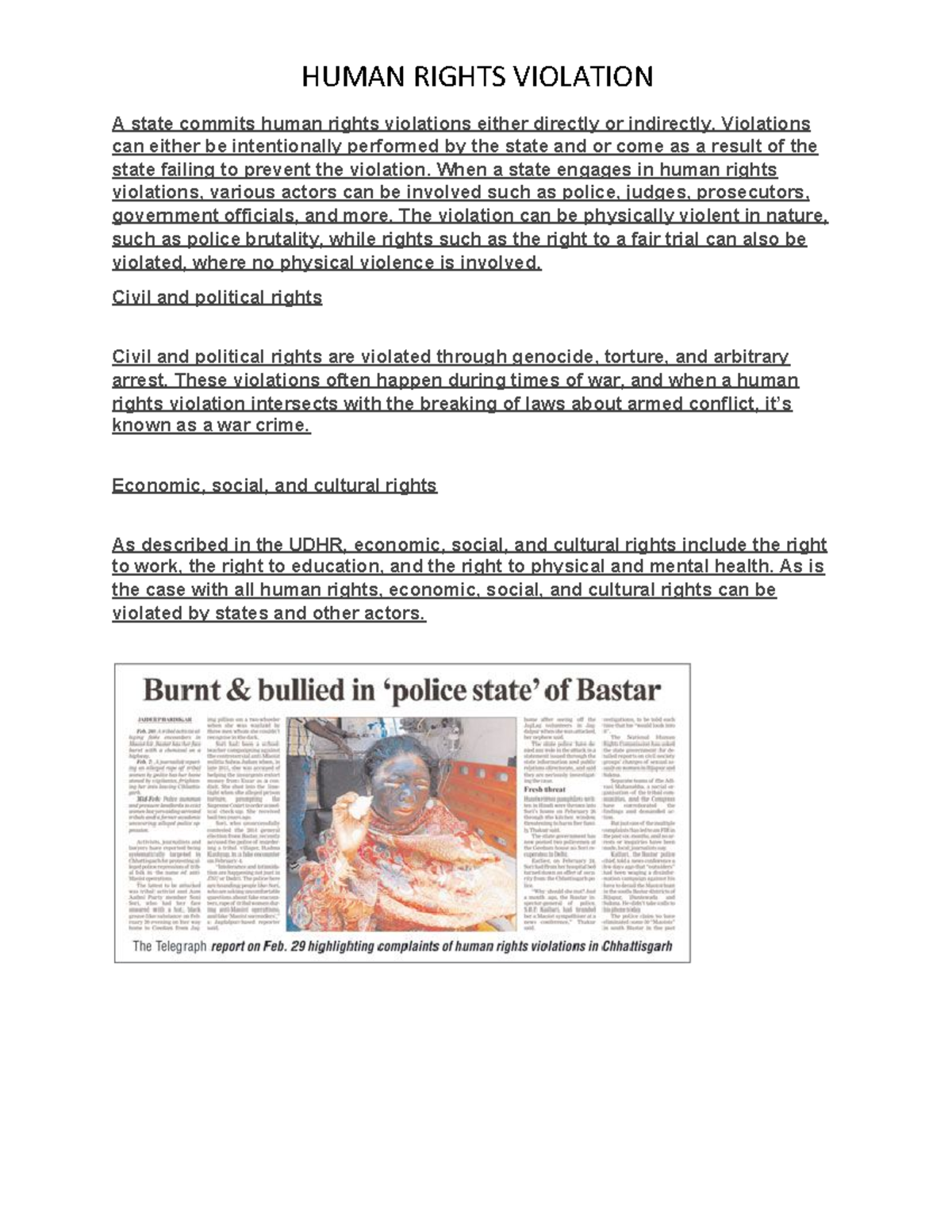 Humanrightsviolation - HUMAN RIGHTS VIOLATION A state commits human ...