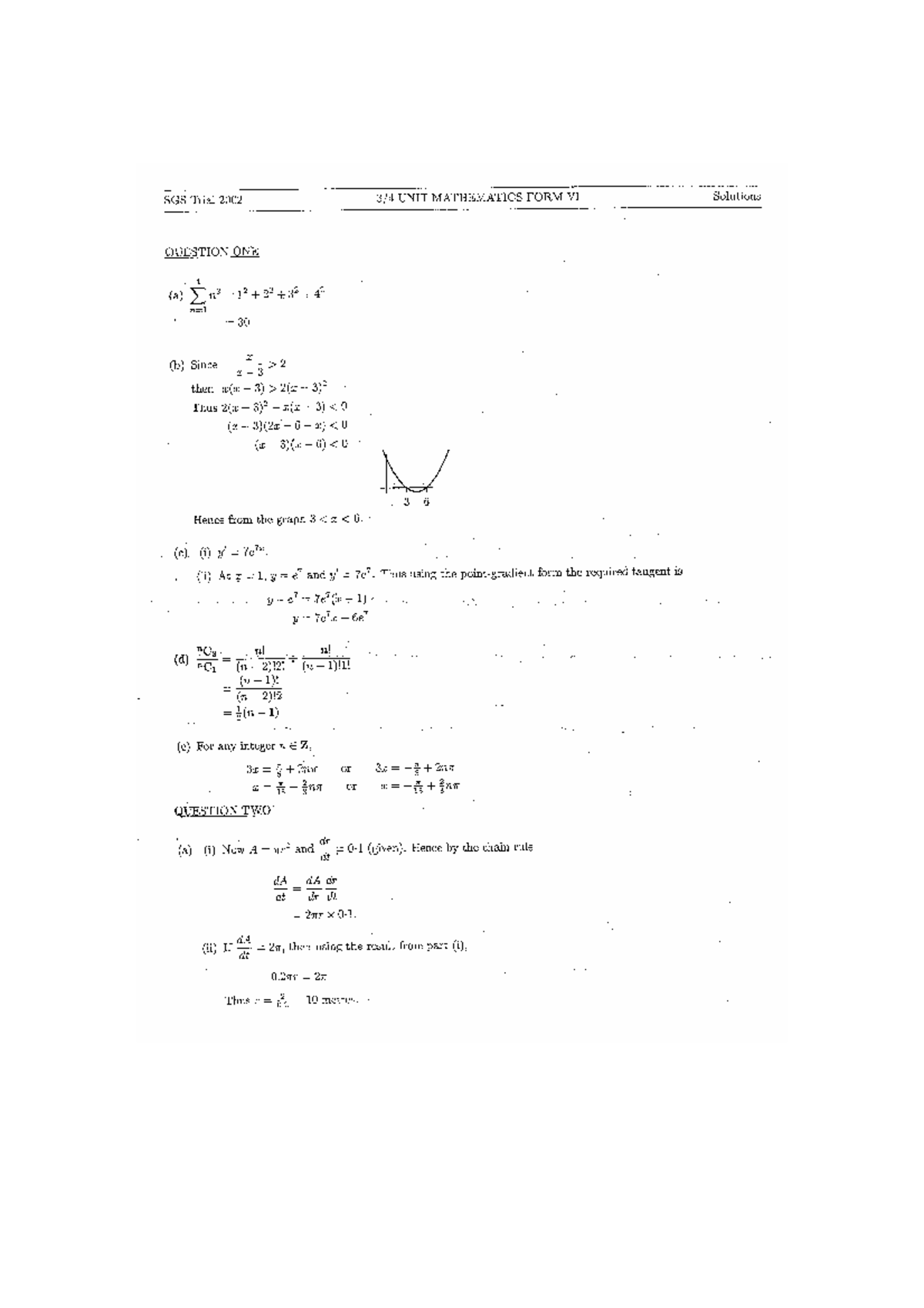 SGS 2002 Ext 1 THSC S - Trial HSC Exam /Solutions - Studocu