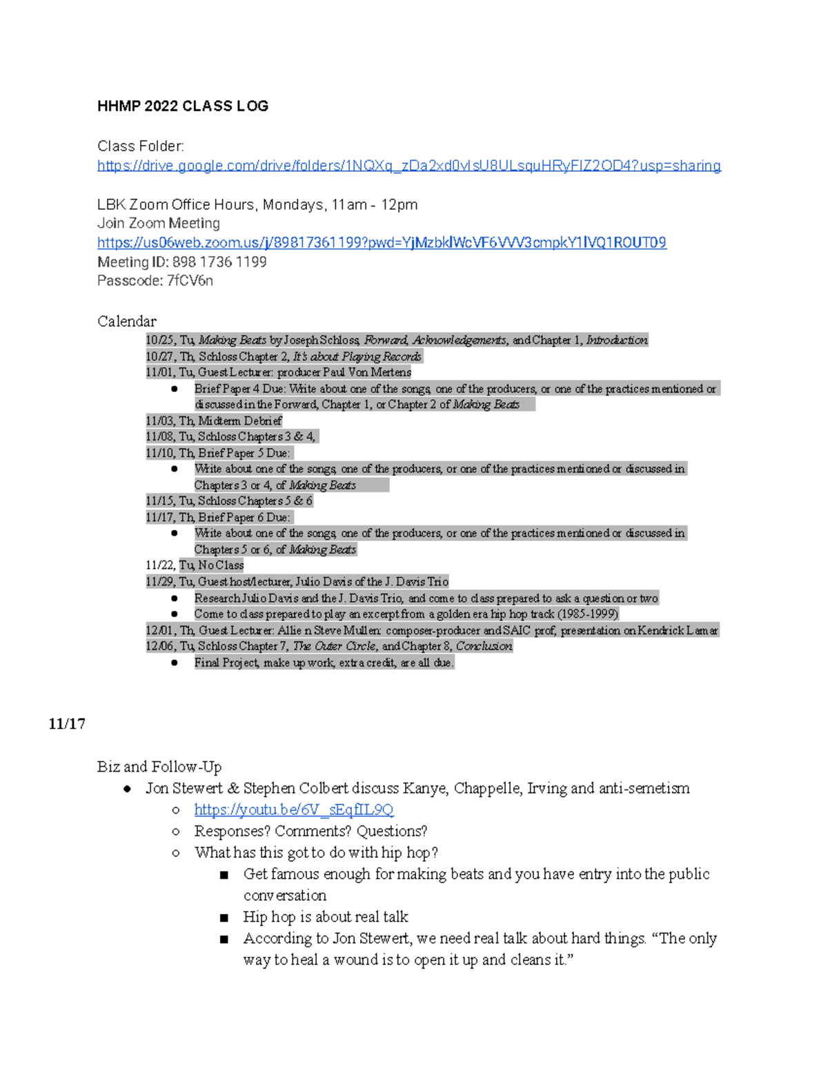 Copy of HHMP 2022 Class LOG - HHMP 2022 CLASS LOG Class Folder: - Studocu