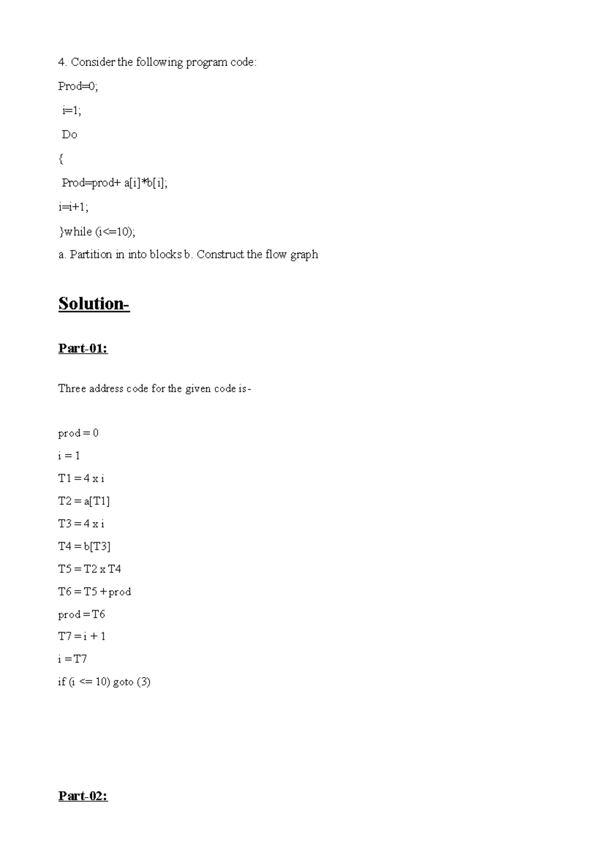 Unit-5 answers - compiler design - Consider the following program code ...