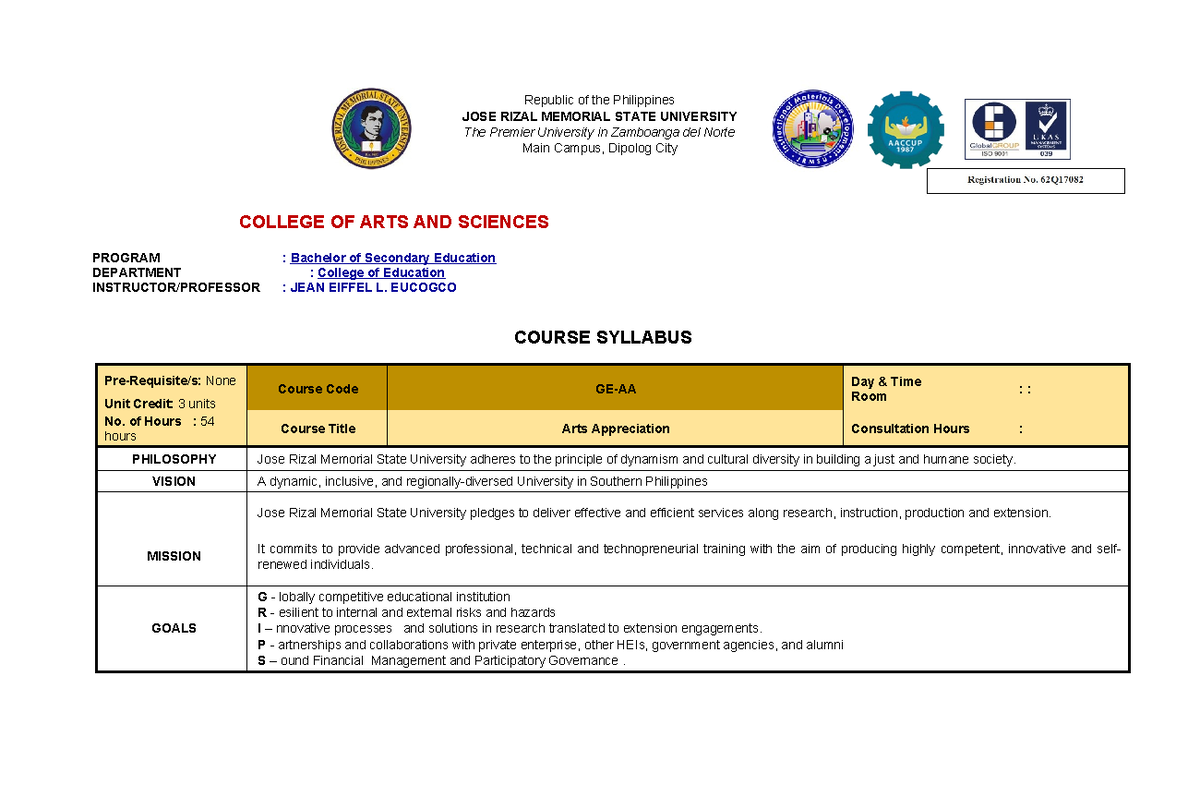 Syllabus- GE-AA - Art Appreciation Subject - Republic of the ...