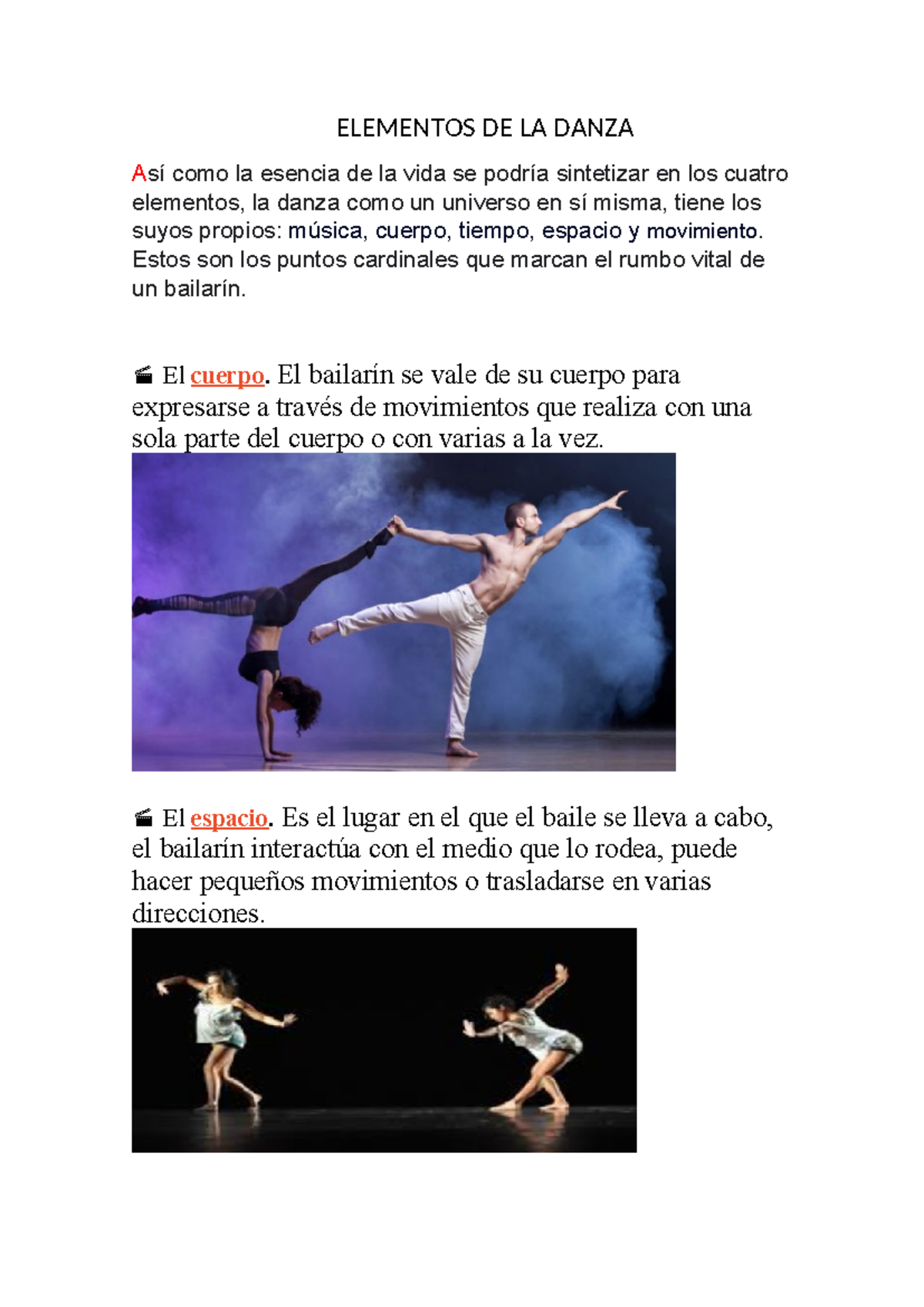 Elementos DE LA Danza - ELEMENTOS DE LA DANZA Así como la esencia de la vida se podría ...
