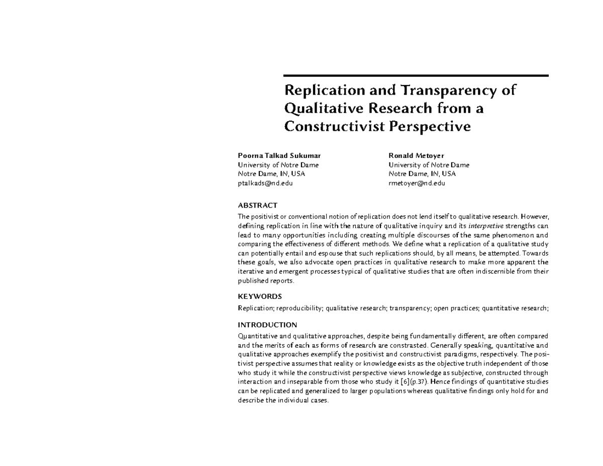 Replication and Transparency of Qualitative Research from a ...