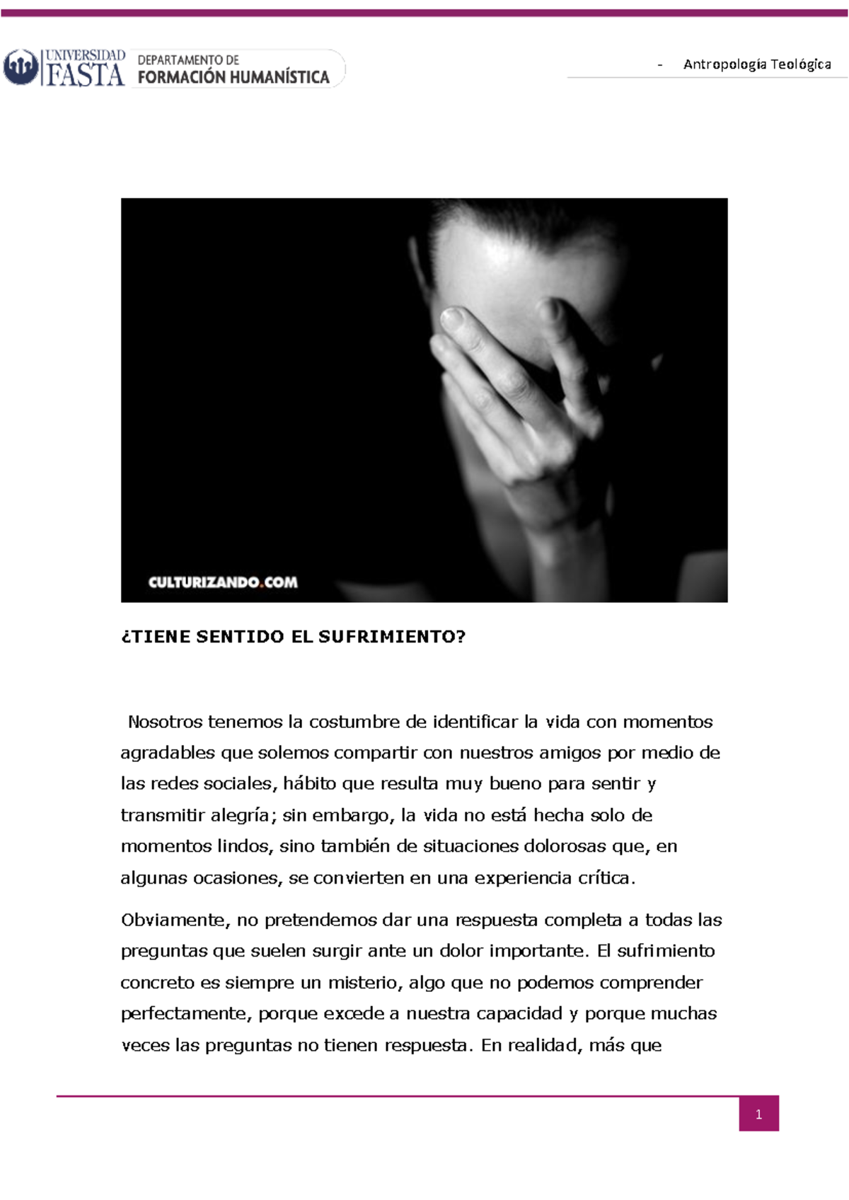 Unidad 5 Sentido del sufrimiento y de la muerte - ¿TIENE SENTIDO EL SUFRIMIENTO? Nosotros ...