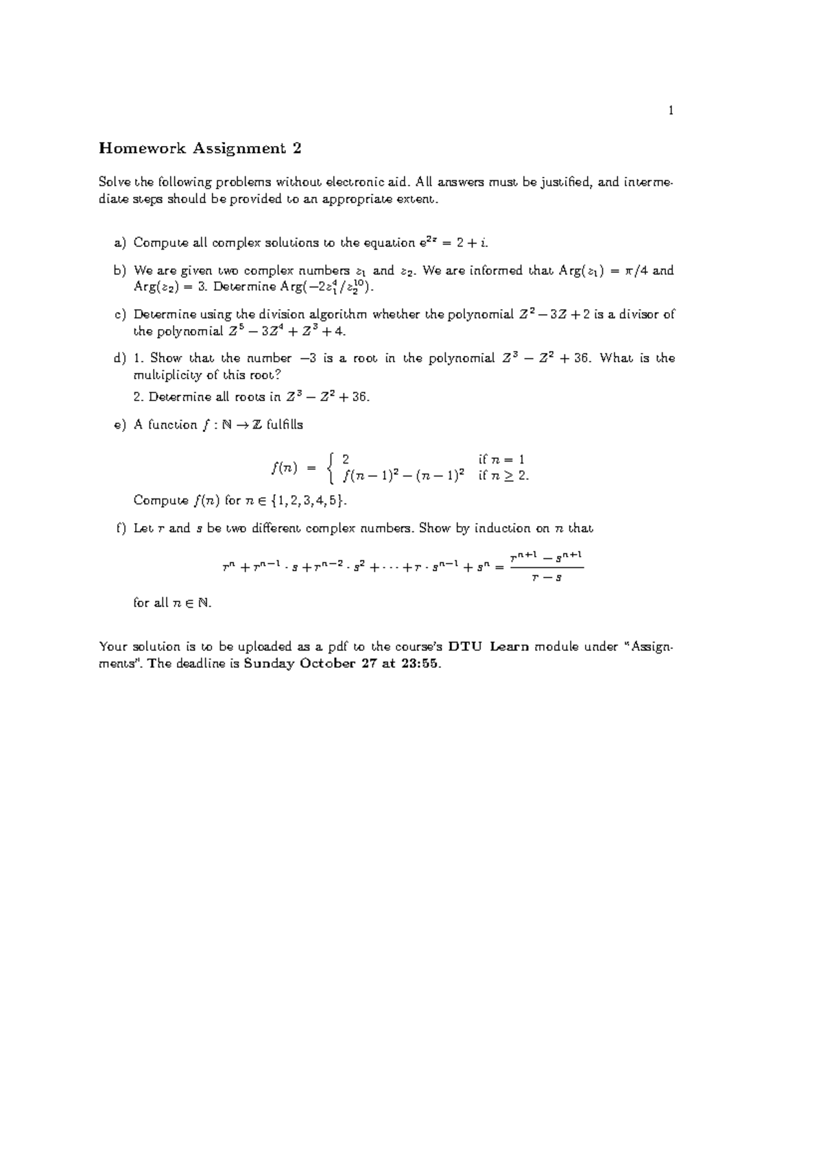 HW2 - Det er mat 1a obligatoriske lektire - 1 Homework Assignment 2 Solve the following problems ...