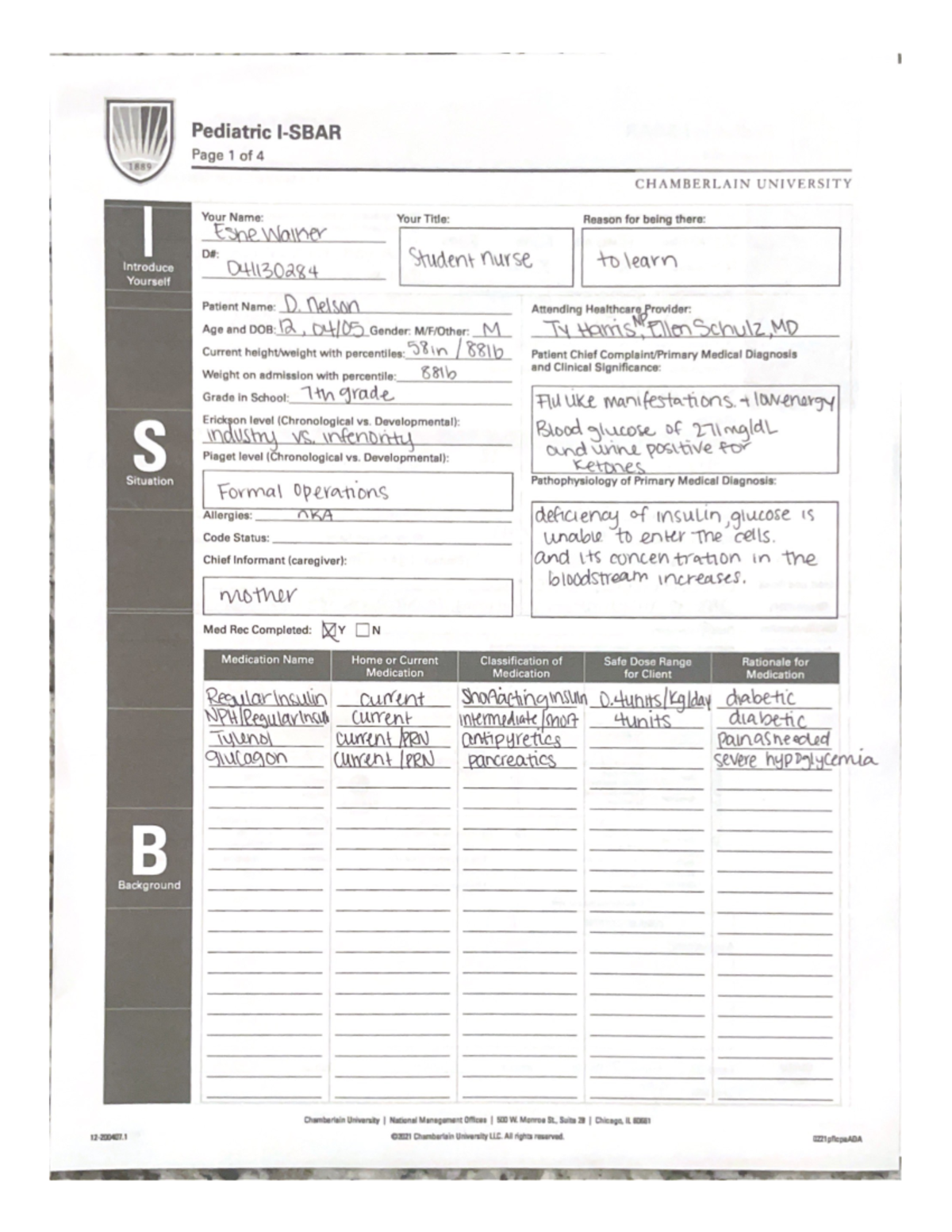 Diabetes isbar - NR-325 - Studocu