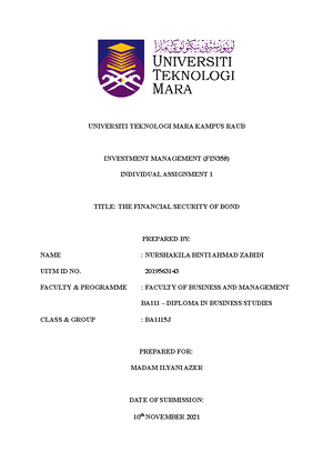 FIN358 Group Assignment - INVESTMENT MANAGEMENT(FIN358) TITLE: THE ...