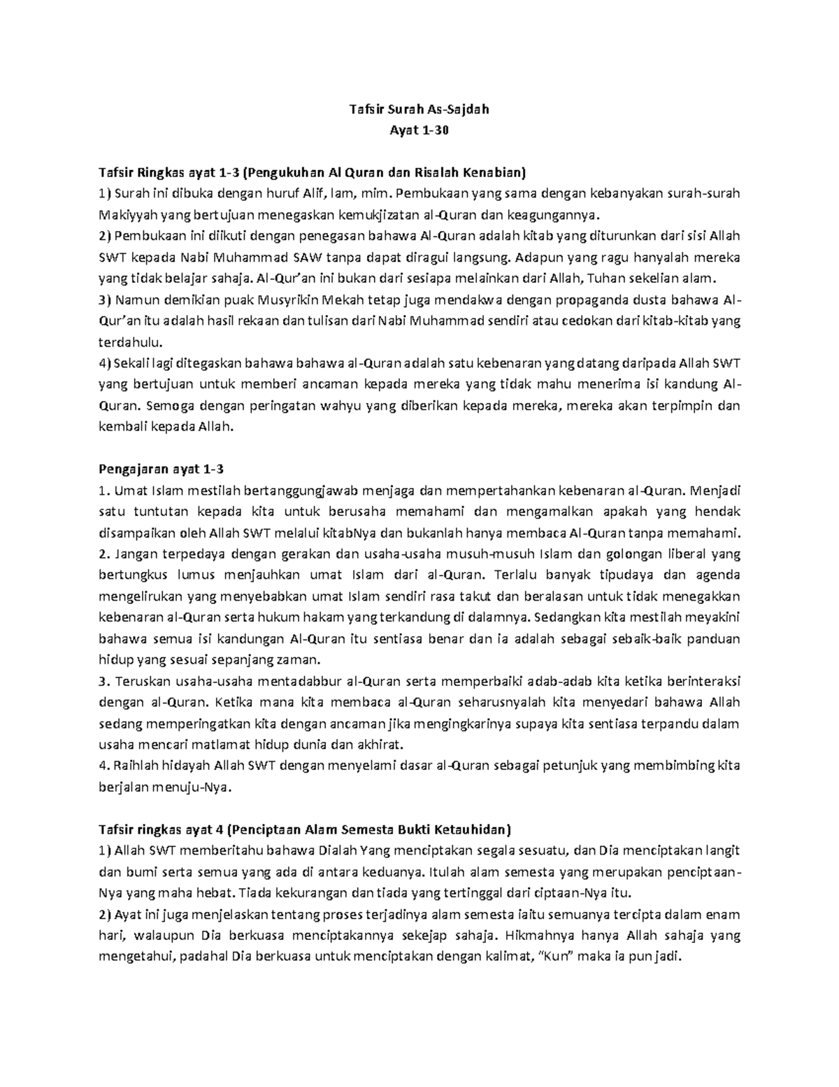 Tafsir Surah As Sajdah 1-30 - Tafsir Surah As-Sajdah Ayat 1- Tafsir ...