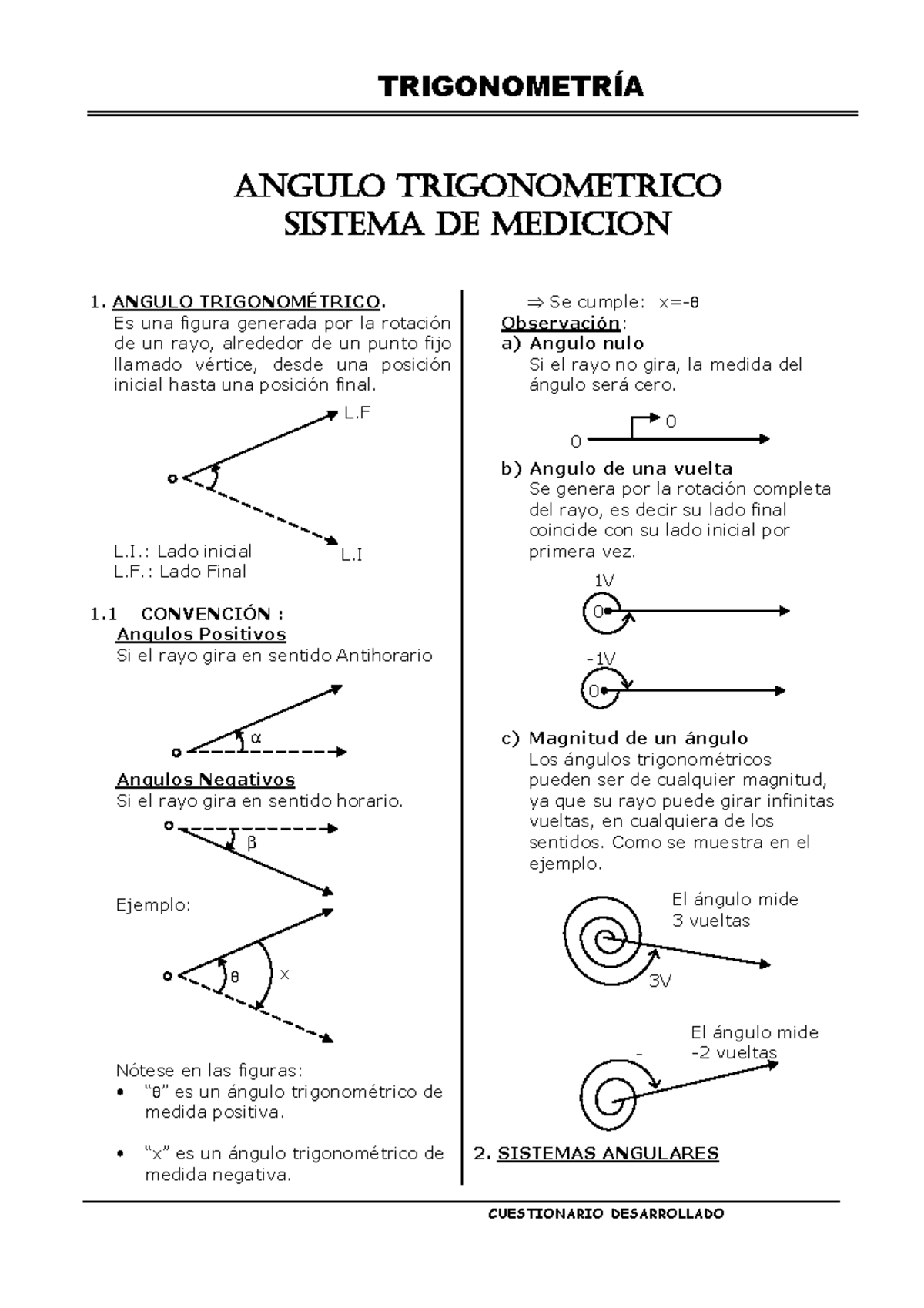 Angulo trigonometrico - 1. ANGULO TRIGONOMÉTRICO. Es una figura ...