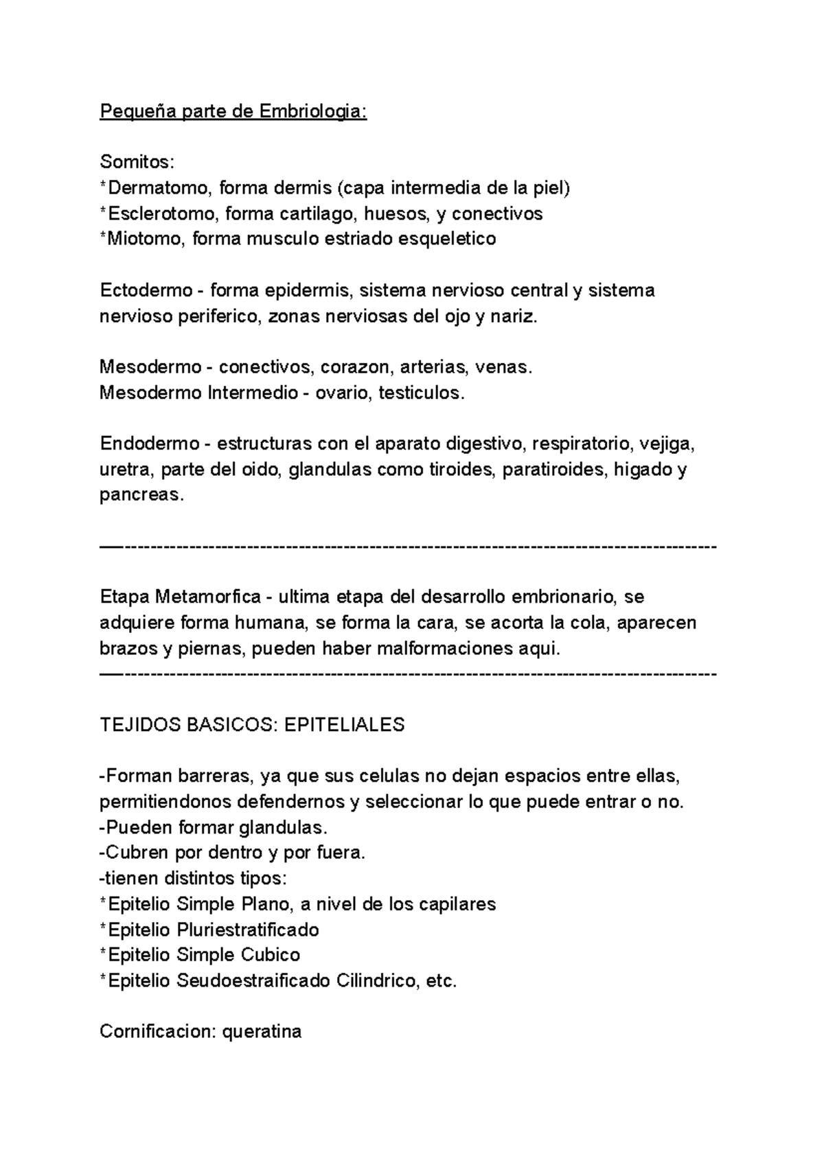 Repaso Histologia Solemne 1 - Pequeña parte de Embriologia: Somitos ...