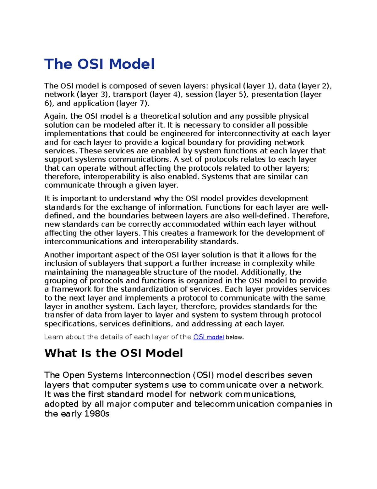 The Osi Model It Access And Protection The Osi Model The Osi Model