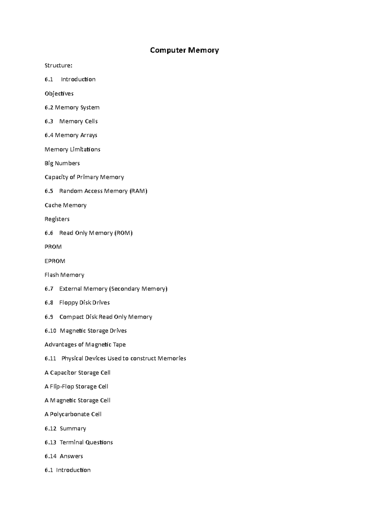 Computer Memory - Computer Memory Structure: 6 Introduction Objectives ...