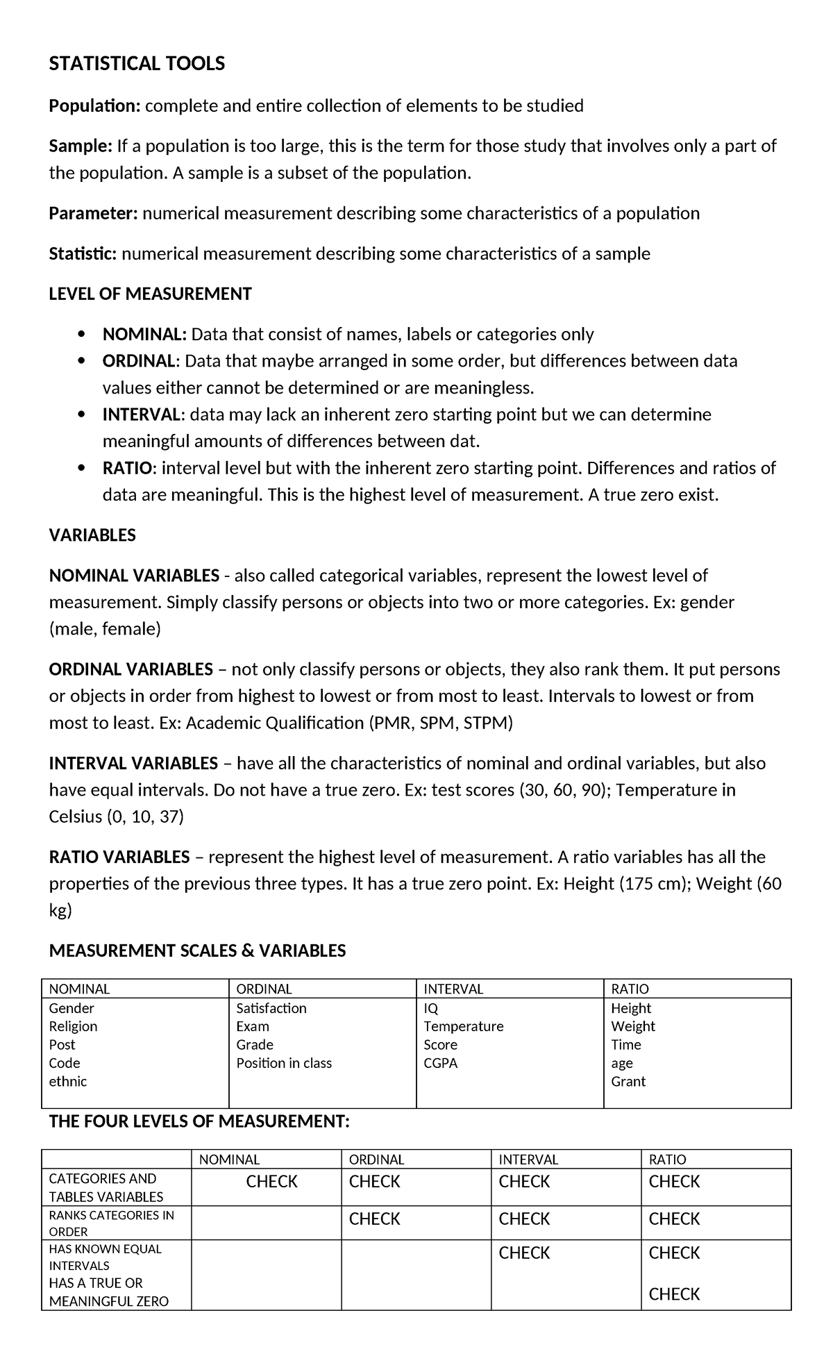 Statistical Tools - YES - STATISTICAL TOOLS Population: complete and ...