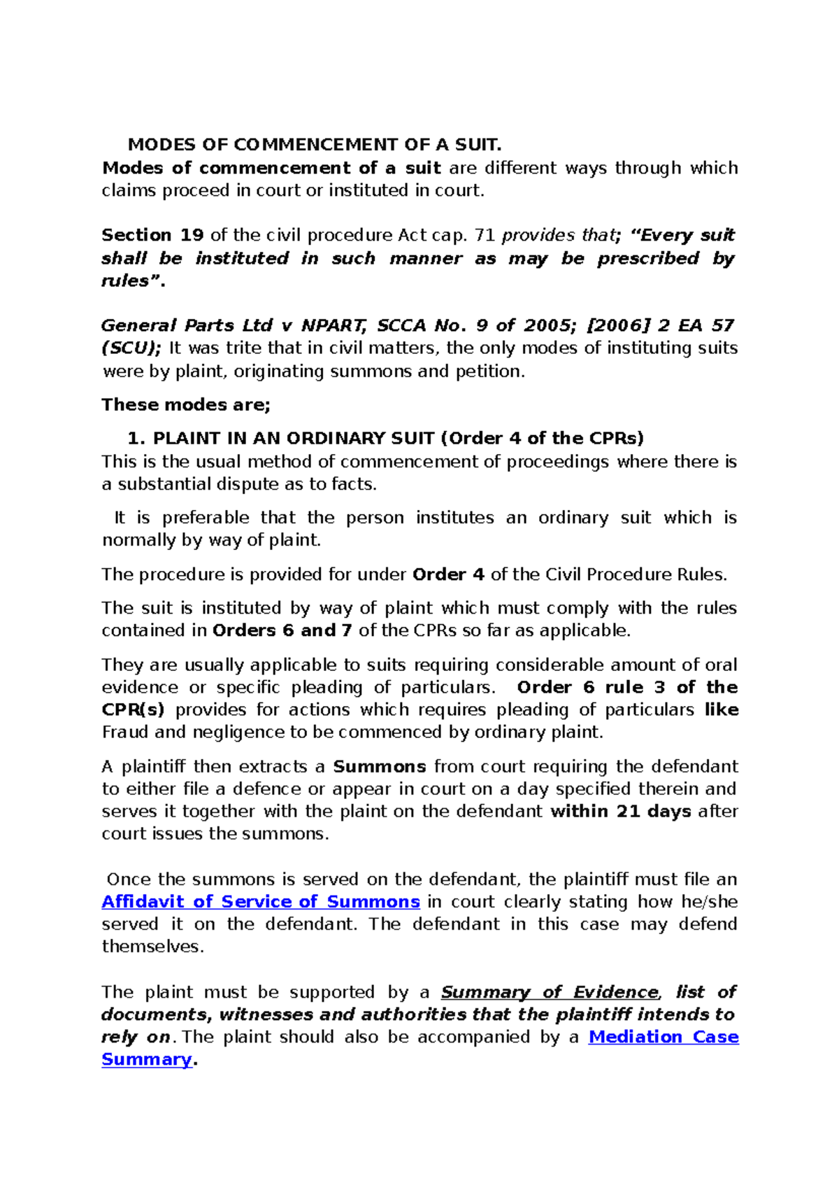 Modes OF Commencing A SUIT - MODES OF COMMENCEMENT OF A SUIT. Modes of ...
