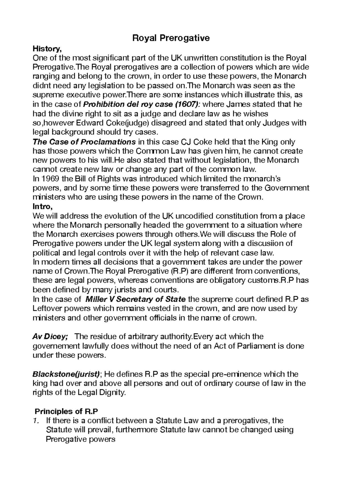 Royal Prerogative 2 - notes - Royal Prerogative History, One of the ...