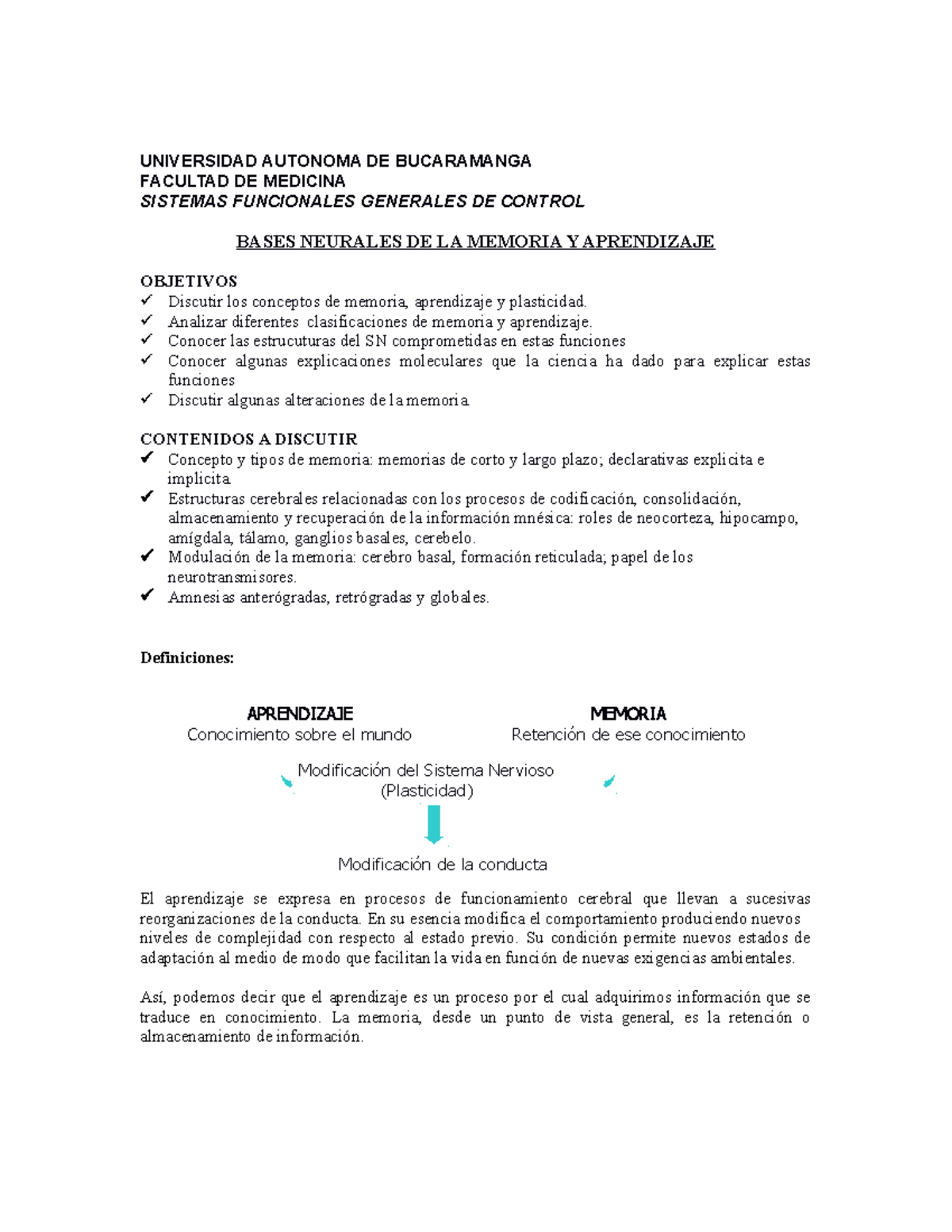 B06a01 - Taller Bases Neurales DE LA Memoria - APRENDIZAJE Conocimiento ...