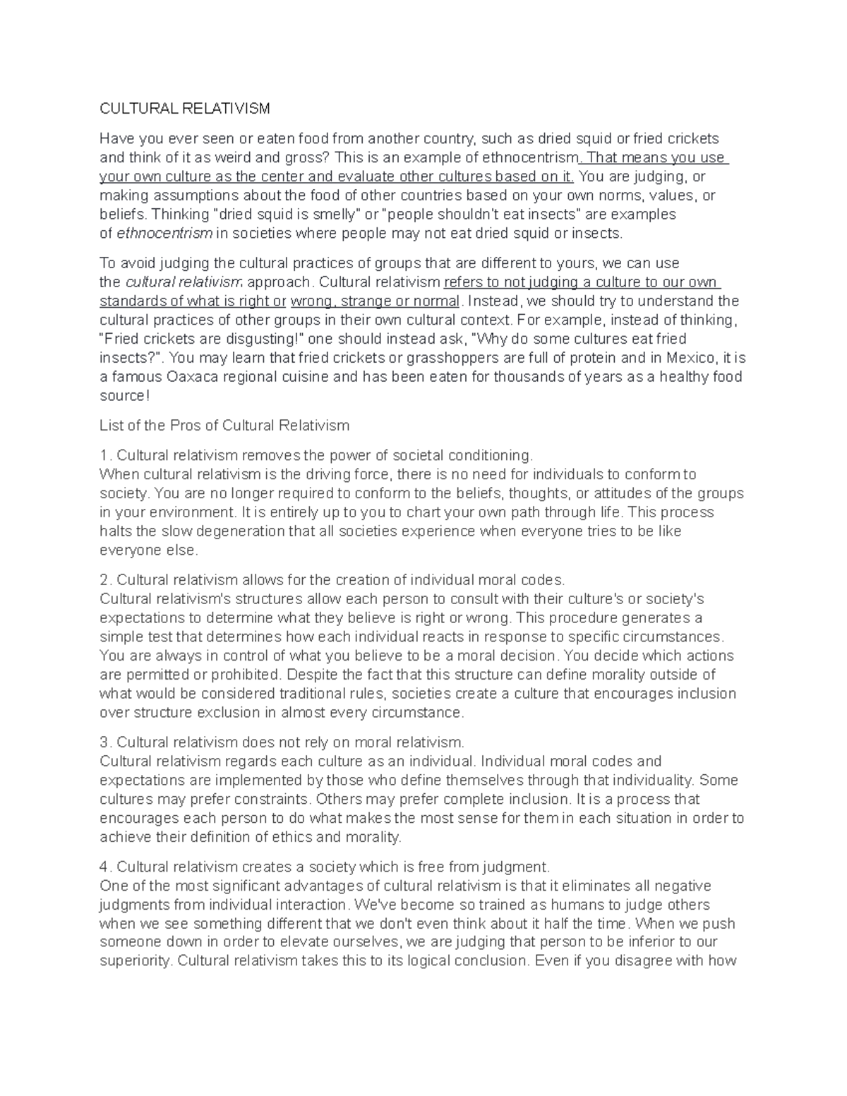 Cultural Relativism - CULTURAL RELATIVISM Have you ever seen or eaten ...