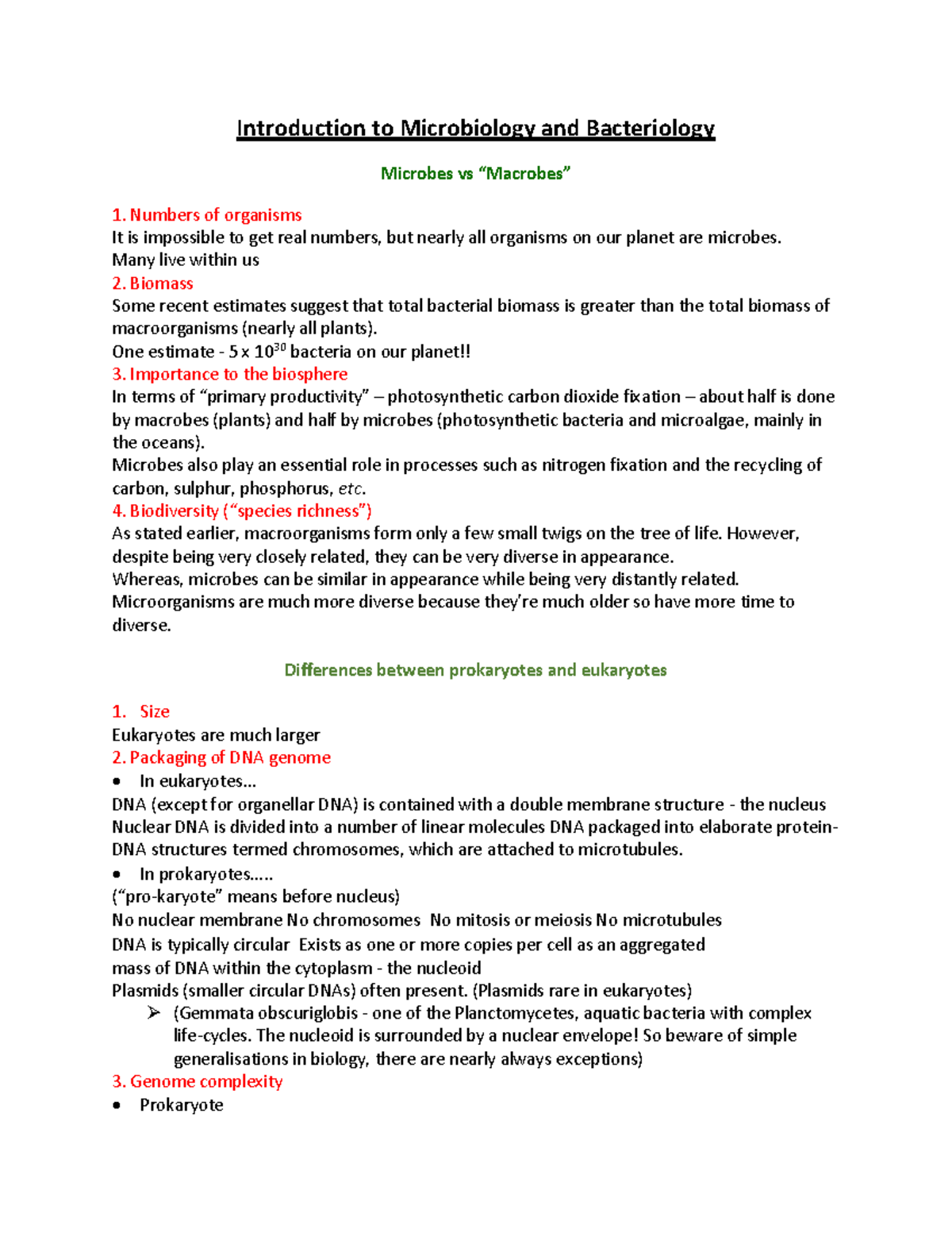 Summary - lecture 1-26 - Introduction to Microbiology and Bacteriology ...