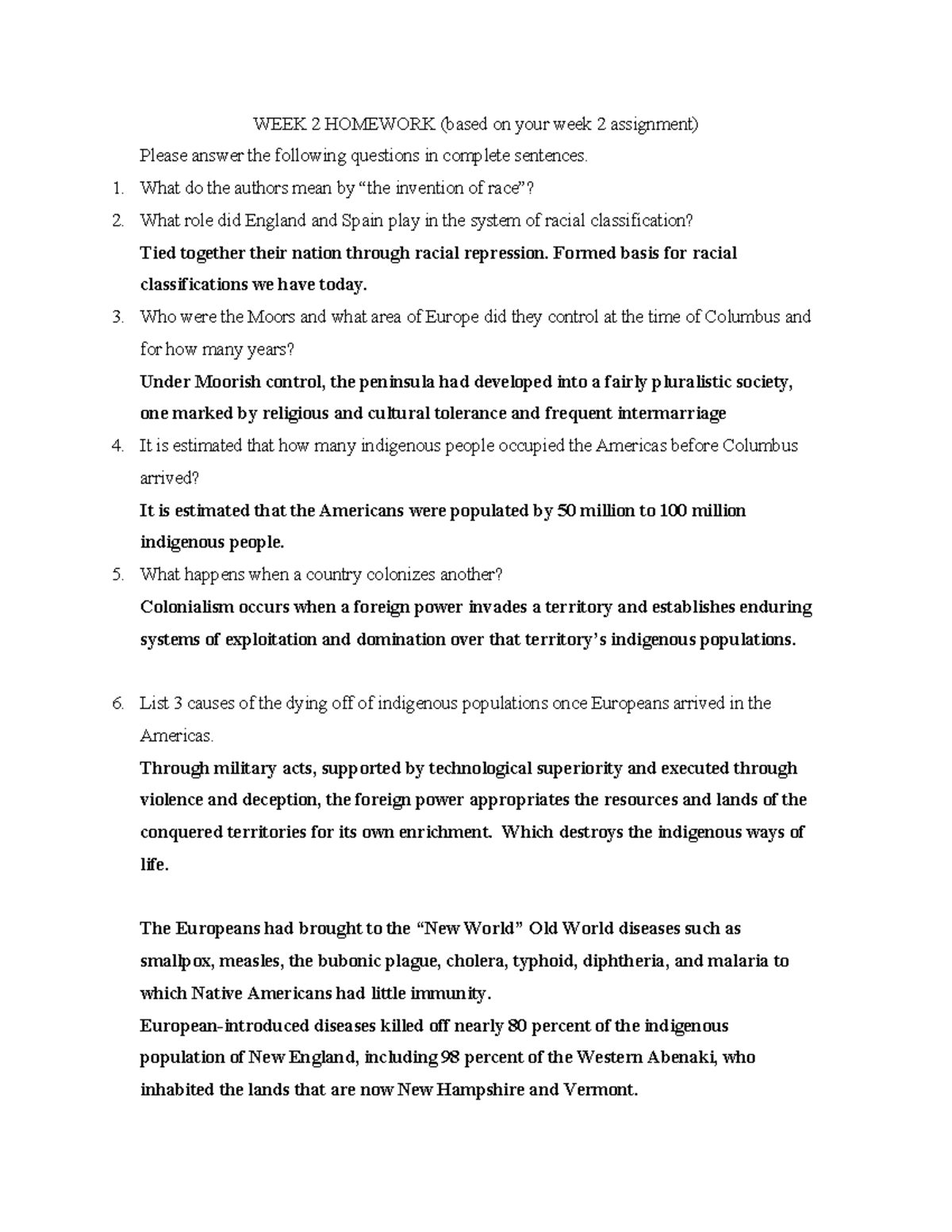 week 2 homework - WEEK 2 HOMEWORK (based on your week 2 assignment ...