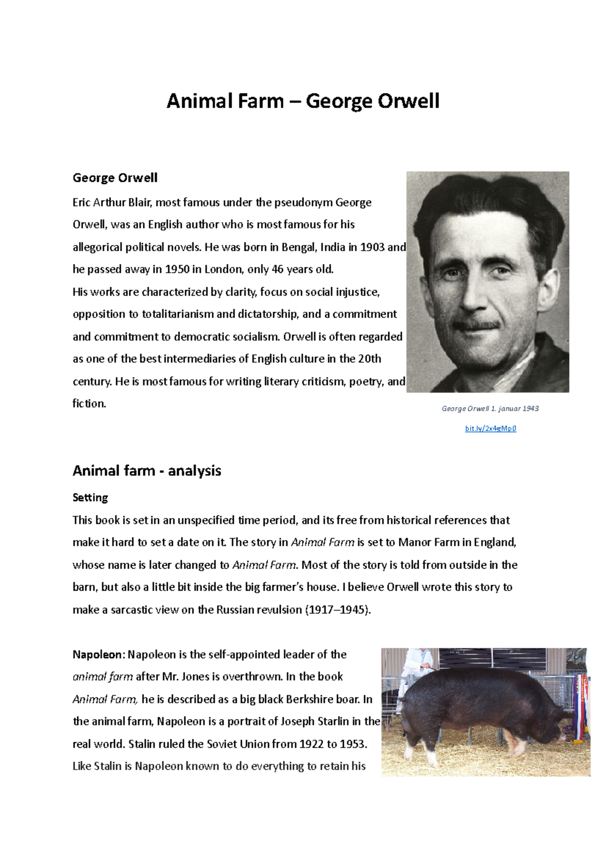 Animal Farm - analyse - Animal Farm – George Orwell George Orwell Eric ...