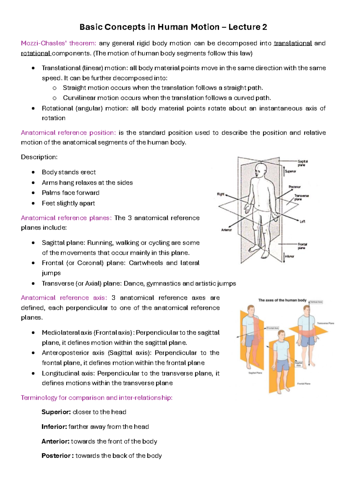 BM Lecture 2 - Basic Concepts in Human Motion – Lecture 2 Mozzi-Chasles’ theorem: any general ...