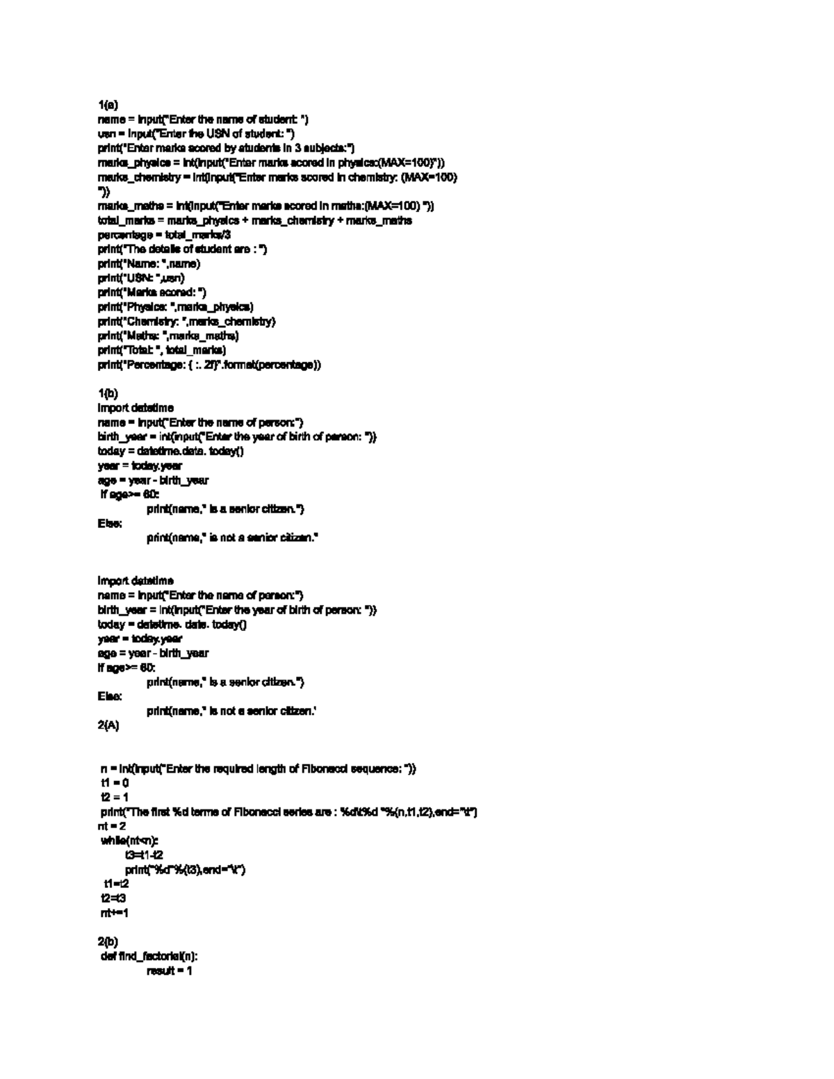Python - SVVZFB - 1(a) name the name of student: usn the USN of marks ...