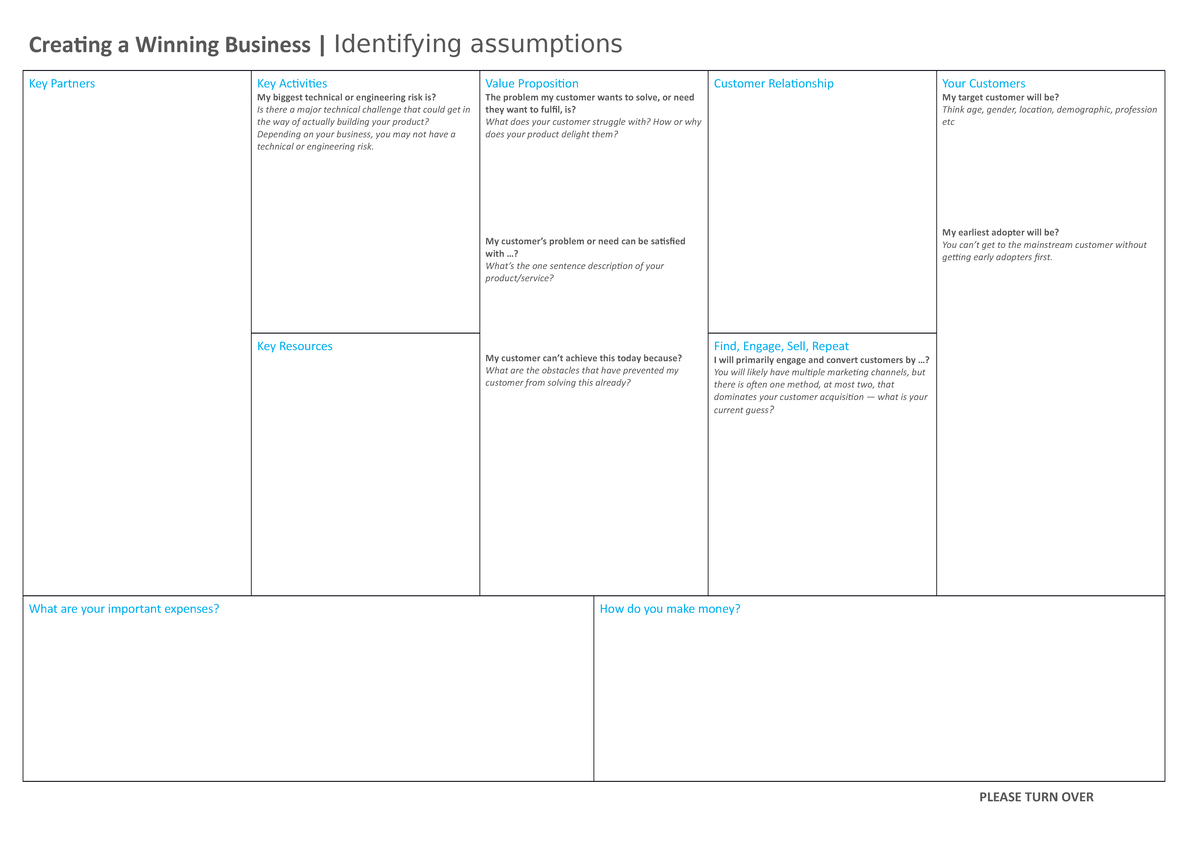 BMC Identifying Assumptions - Creating a Winning Business | Identifying ...