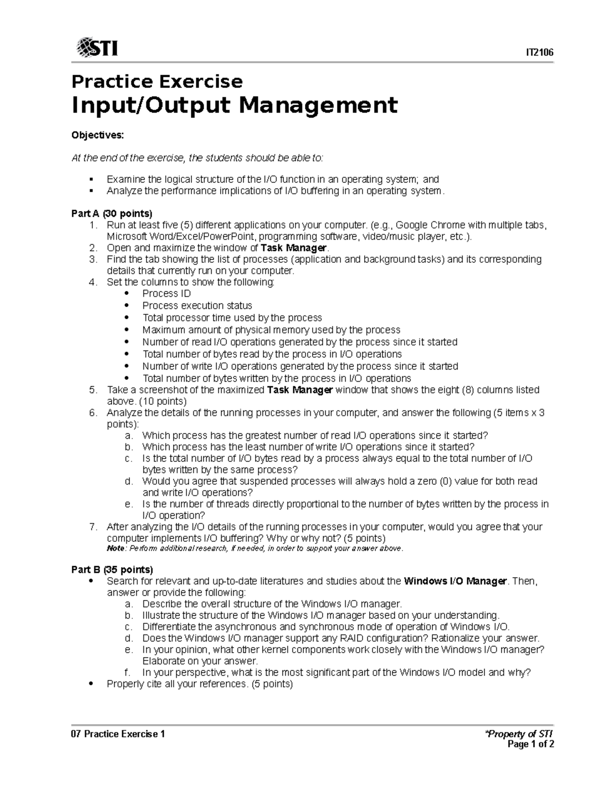 07 Practice Exercise 1 - IT 07 Practice Exercise 1 *Property of STI ...
