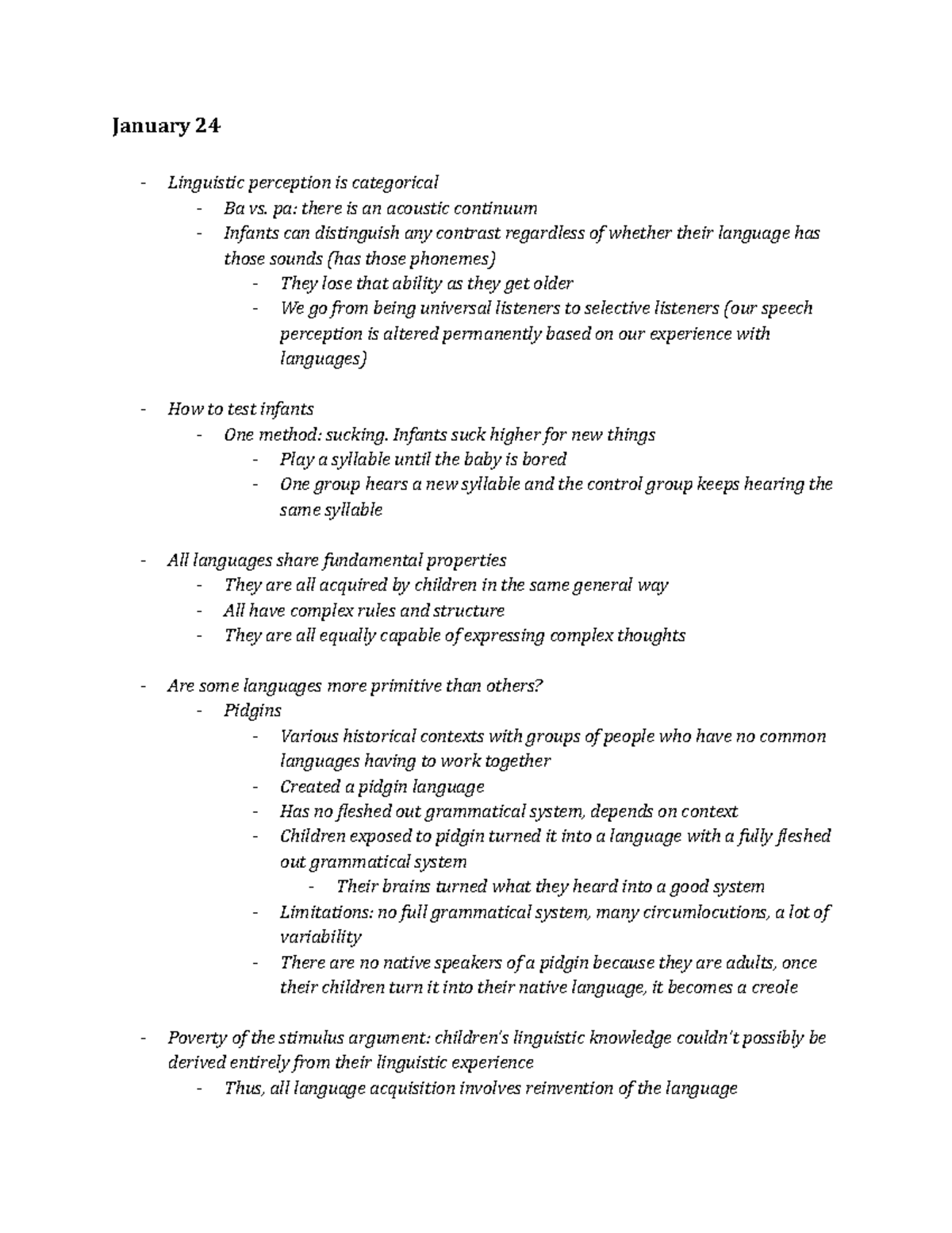 Class 4 Notes - Categorical linguistic perception - January 24 ...