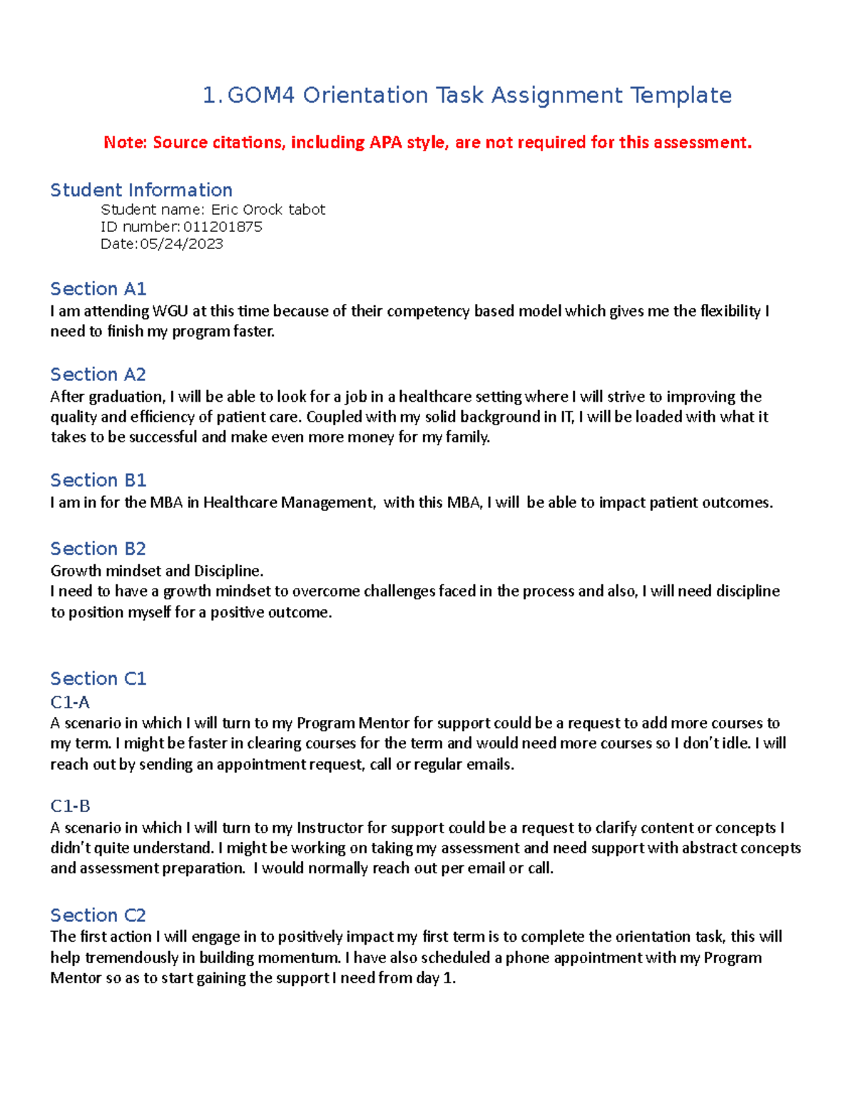 Orientation Task - Mbahcm - 1. GOM4 Orientation Task Assignment Template Note: Source citations ...