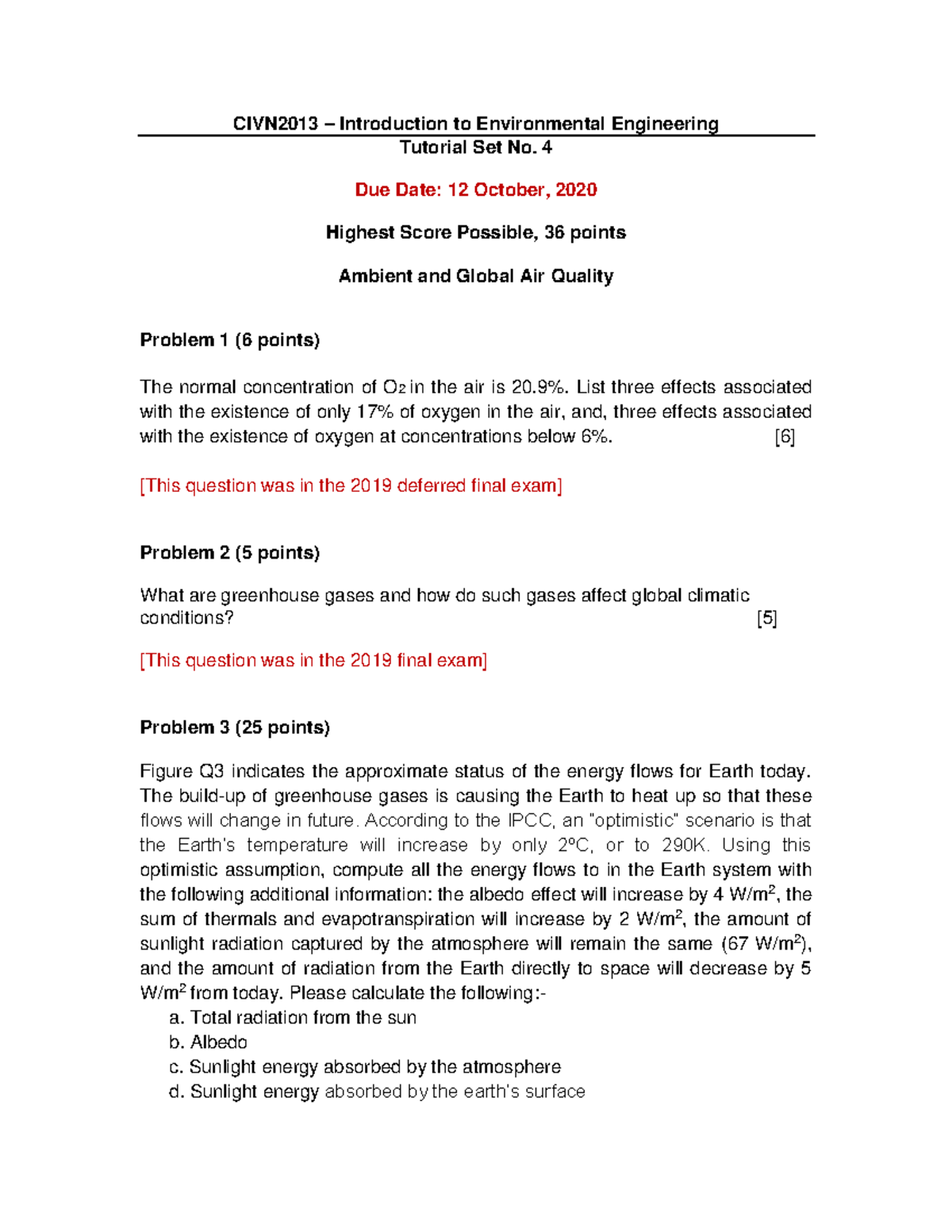 Tut Set 4 Problem Statements - CIVN2013 – Introduction to Environmental Engineering Tutorial Set ...