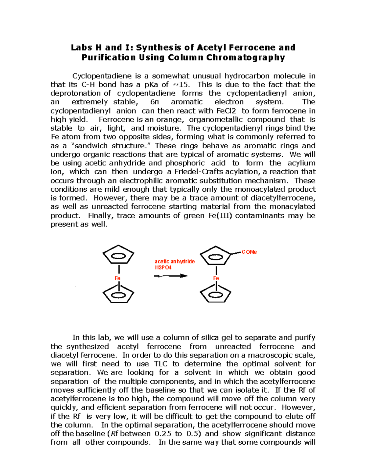 Labs H and I Column Updated - Labs H and I: Synthesis of Acetyl ...