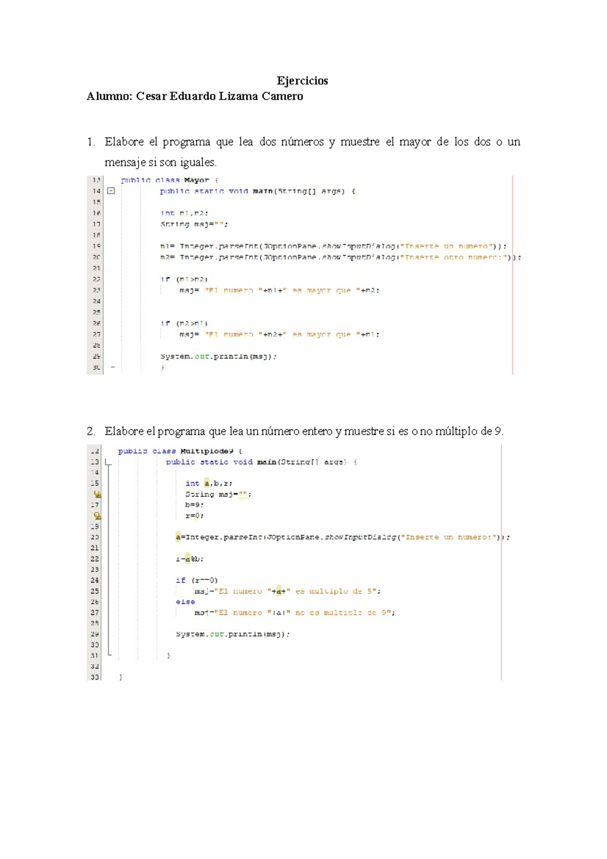 S03.s1 - Ejercicios (Lizama) - Ejercicios Alumno: Cesar Eduardo Lizama ...