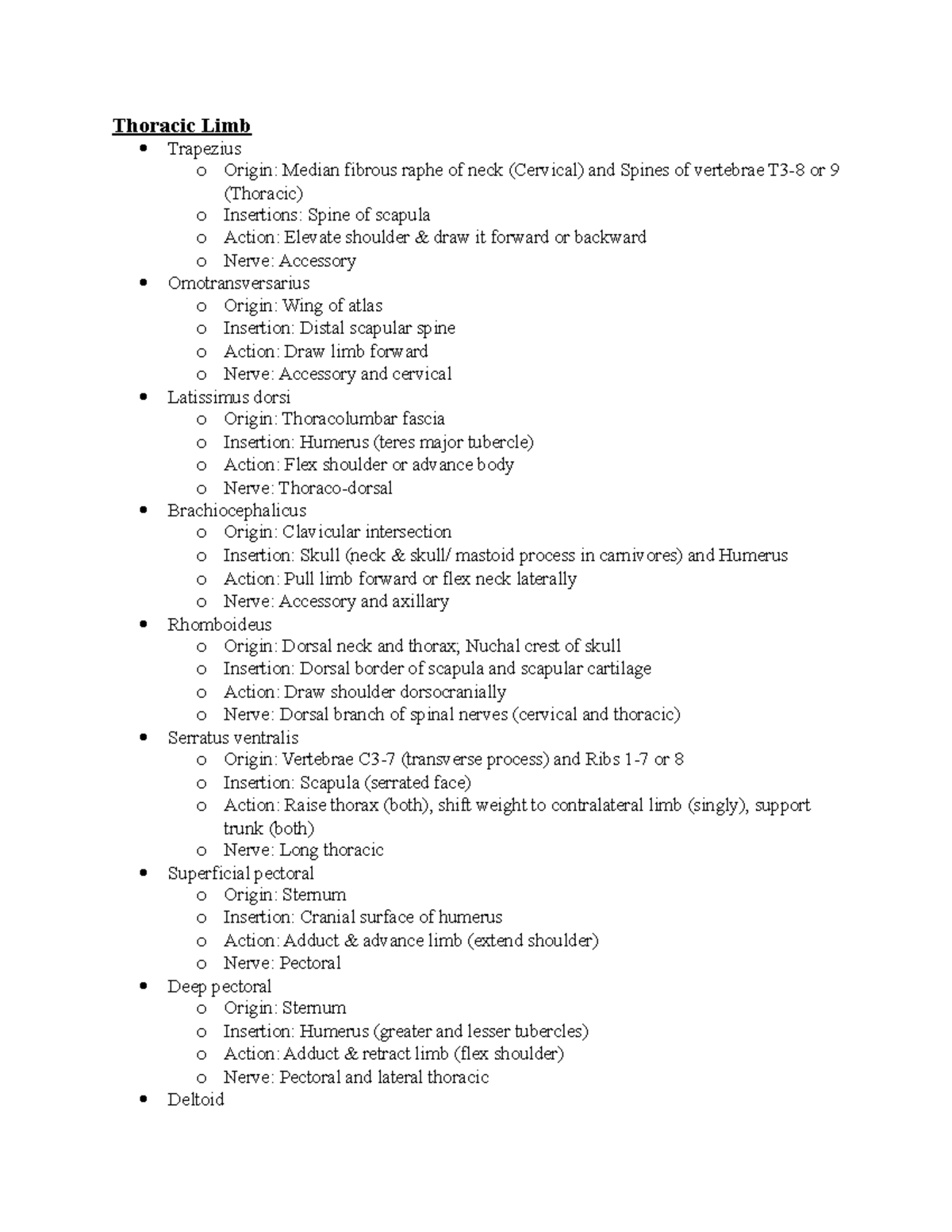 AGR 511 - Muscle Assignment - Thoracic Limb Trapezius o Origin: Median ...