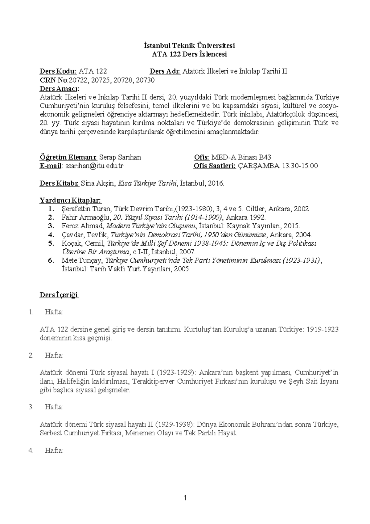 ATA 102 DERS İ Zlencesi̇ - İstanbul Teknik Üniversitesi ATA 122 Ders ...
