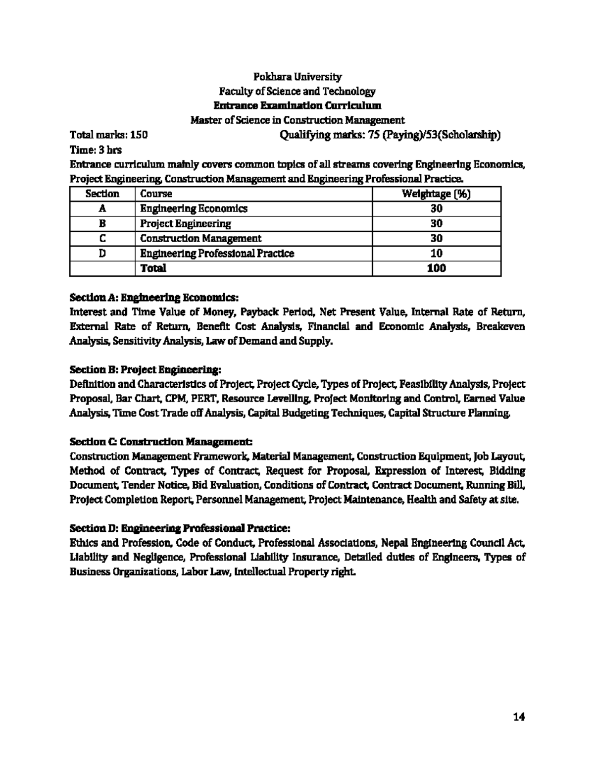 CEM - Syllabus for MSC In CM - Project Management - Studocu