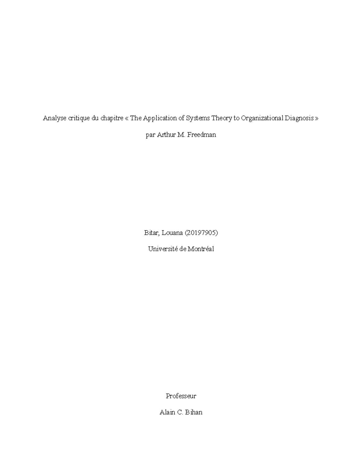 Présentation d'une analyse critique - Analyse critique du chapitre ...