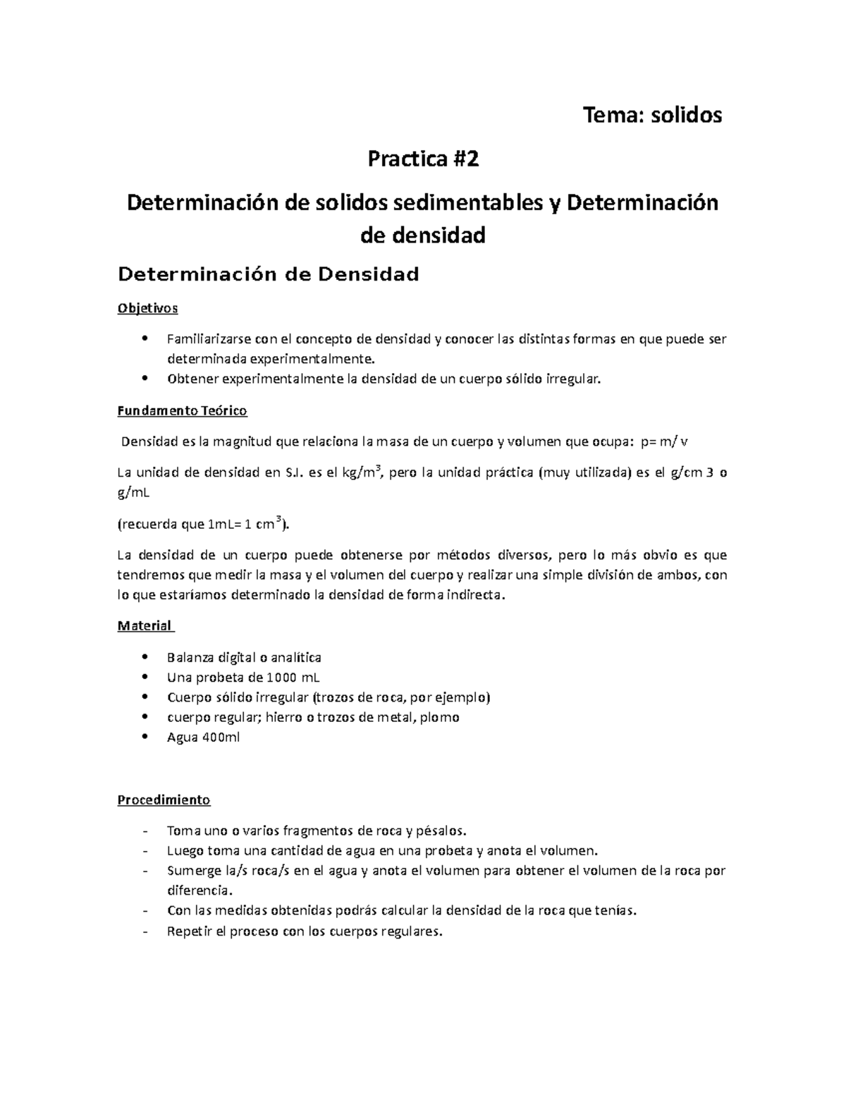 Practica num 2 tema solidos - Tema: solidos Practica Determinación de ...