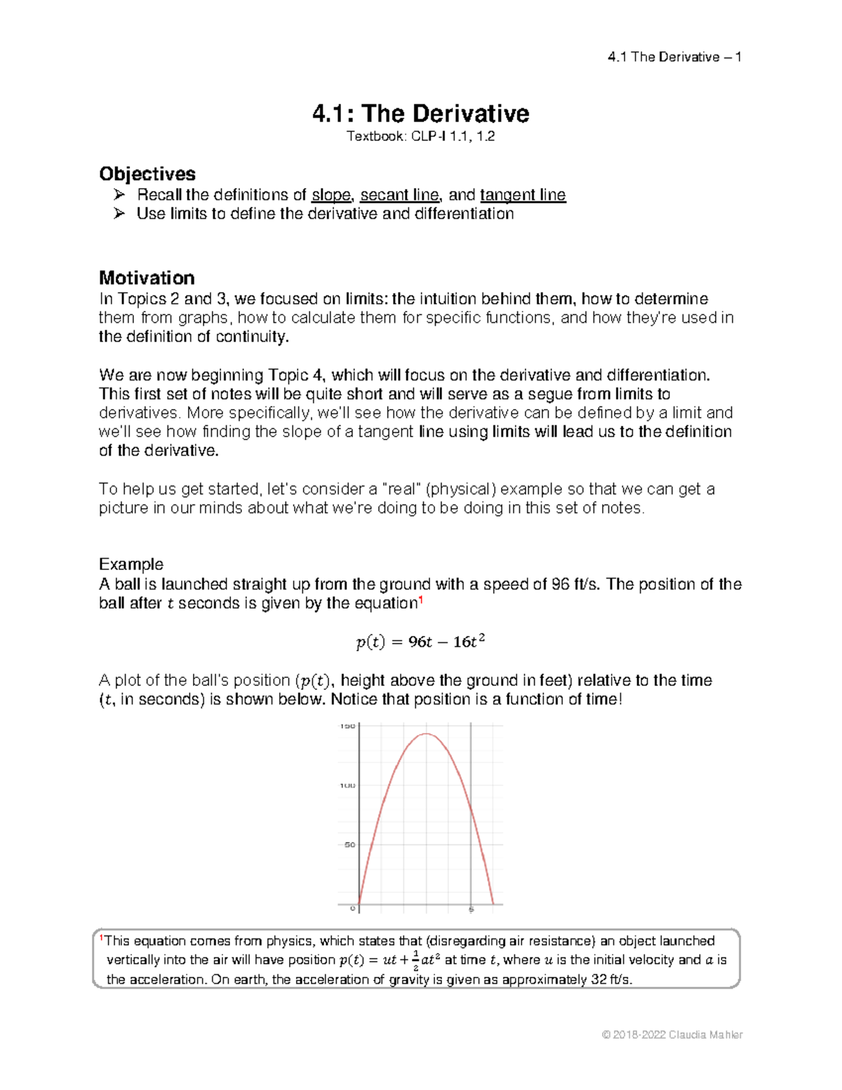 4.1 The Derivative 1 - 4: The Derivative Textbook: CLP-I 1, 1 ...