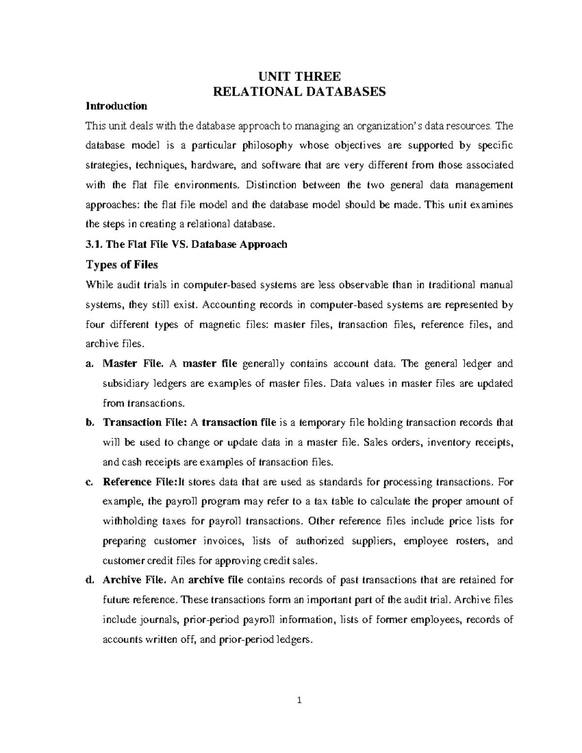 AIS Note for Students Unit 3 and 4 - UNIT THREE RELATIONAL DATABASES ...