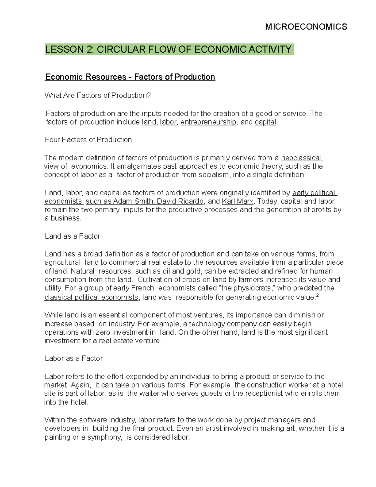 Lesson 2 - Circular Flow of Economic Activity - MICROECONOMICS LESSON 2 ...